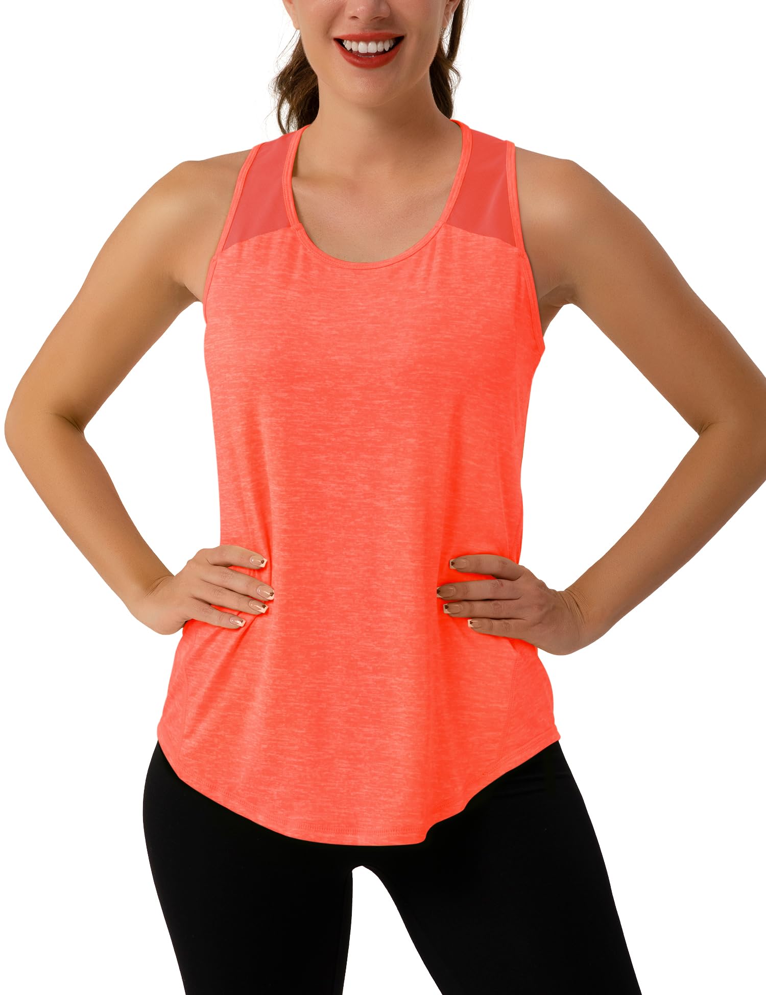 Aeuui Womens Workout Tops Mesh Racerback Tank Tops Sleeveless Yoga Athletic Running Shirts Gym Clothes for Women Orange