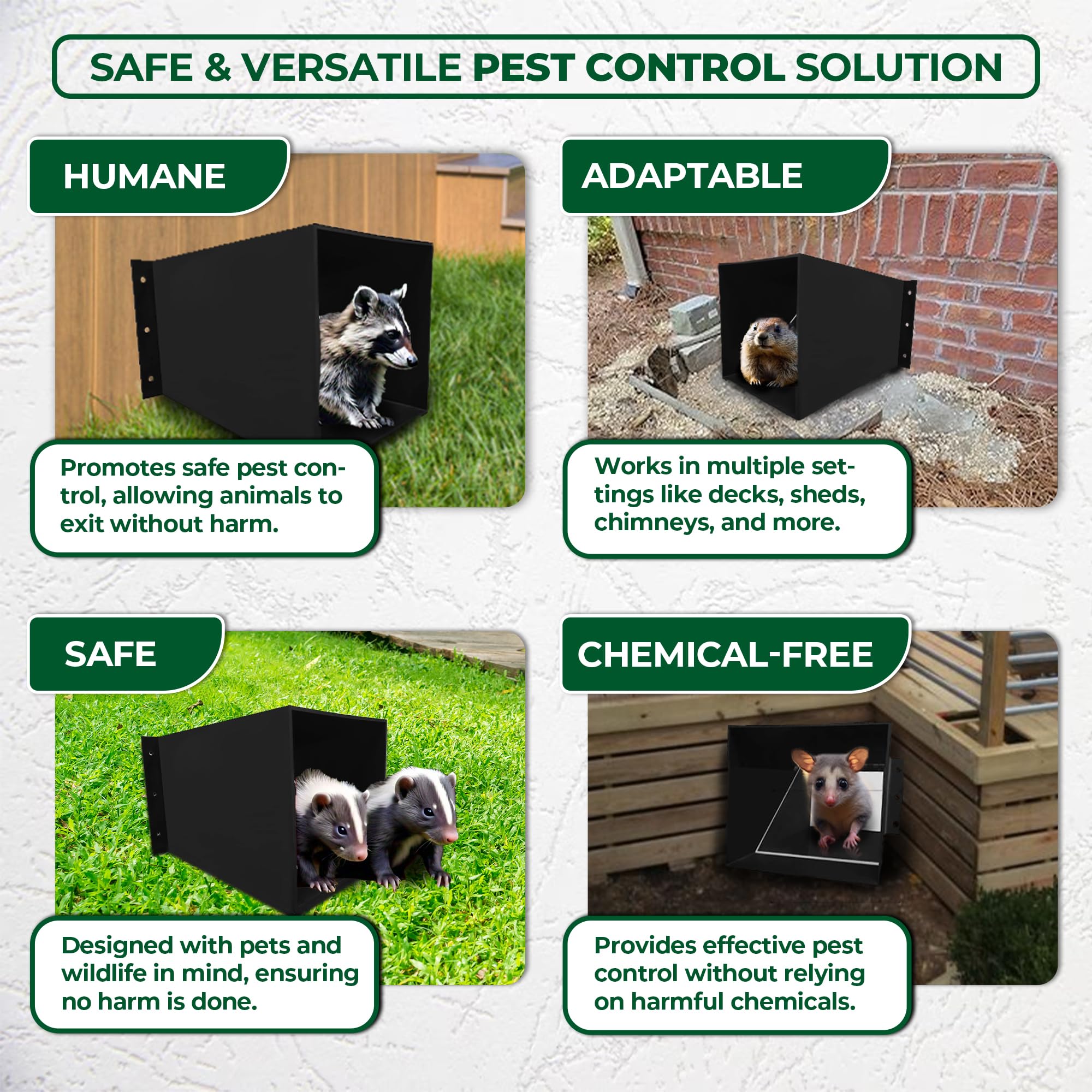 Rhino Excluders® Prochute™ Excluder One Way Door for Removal of Raccoons, Skunks, Opossums, Groundhogs and Rabbits - Black