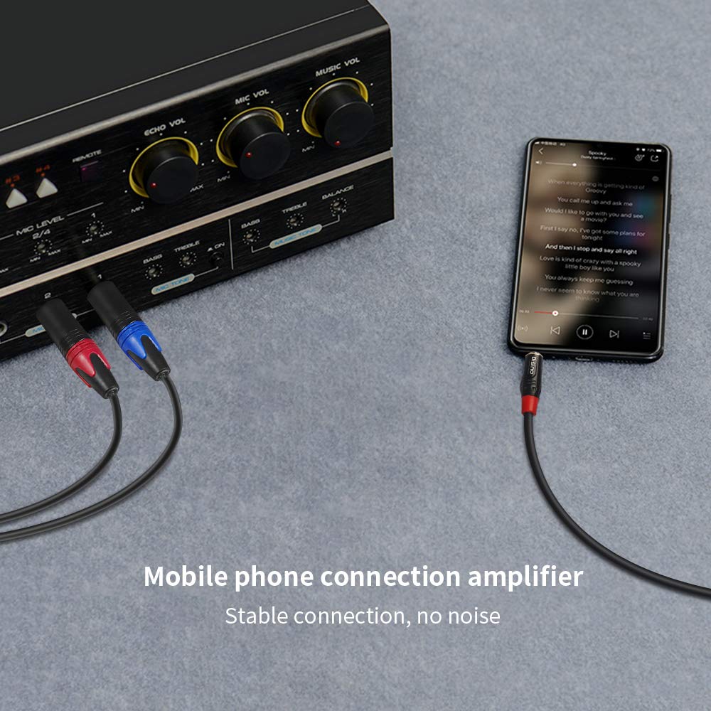 Disino 1/8 Inch to Dual XLR Male Y-Splitter Cable,Unbalanced 3.5mm Mini Jack TRS Stereo to Double Male XLR Adapter Interconnect Breakout Patch Cord - 6.6 Feet/2 Meters