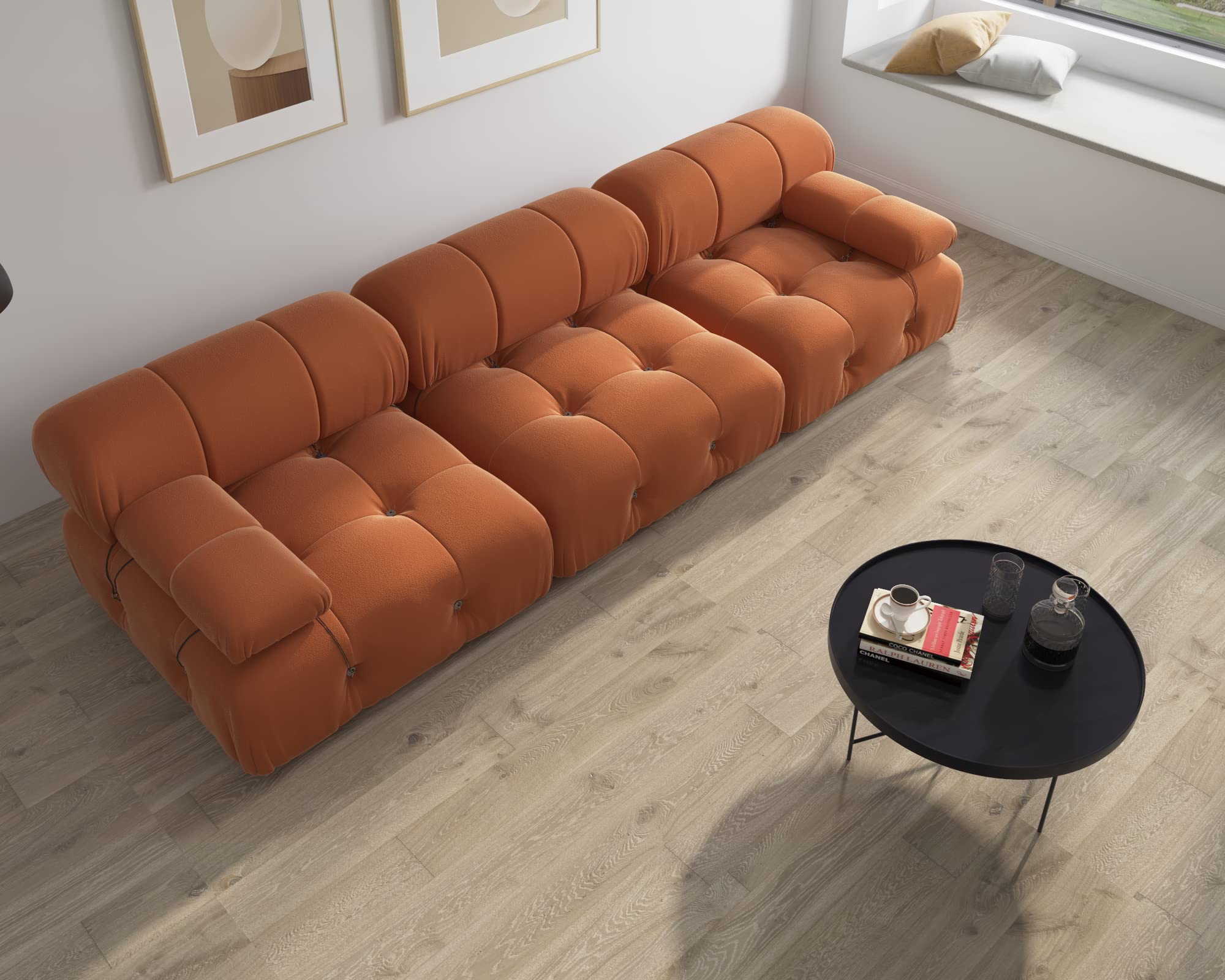 BOKIFOL Sectional Sofa, 104'' Modular Sectional Couch Modern Velvet Sofa 3-Seater Couch for Living Room, Apartment(Orange)