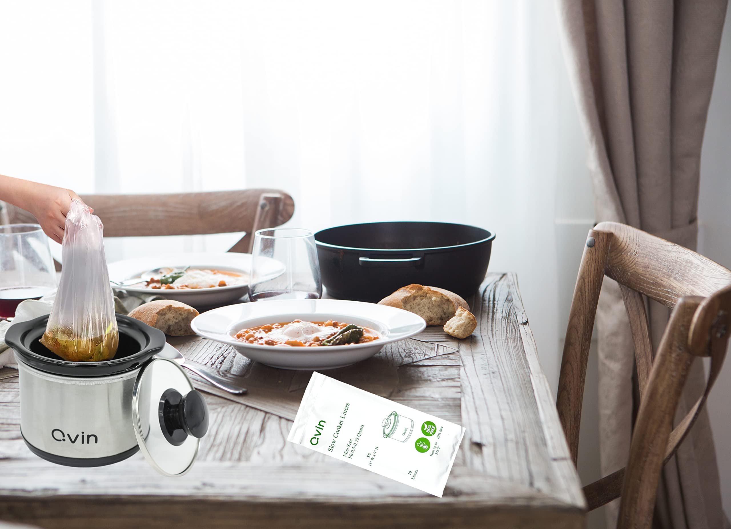 Qvin Small Slow Cooker Liners, BPA free and Easy Clean-Up Cooking Bags, Fit 0.65QT small Slow Cooker and mini crockpot, 10Pieces
