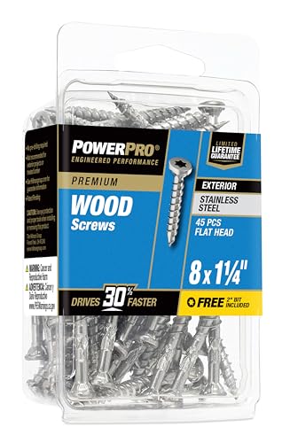 Power Pro Premium 305 Stainless Steel Wood Screws (#8 x 1-1/4") - 45pc