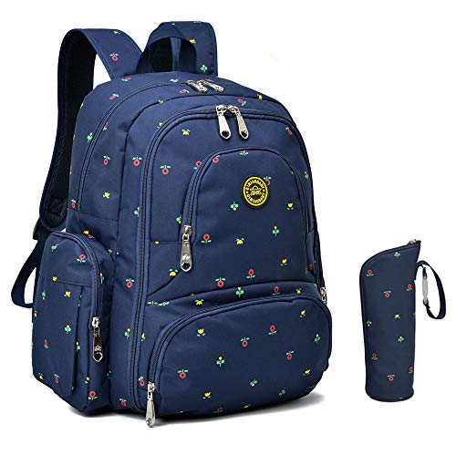 QIMIAOBABY diaper bag backpack, multifunctional and large-capacity travel diaper storage bag (Blue florets)