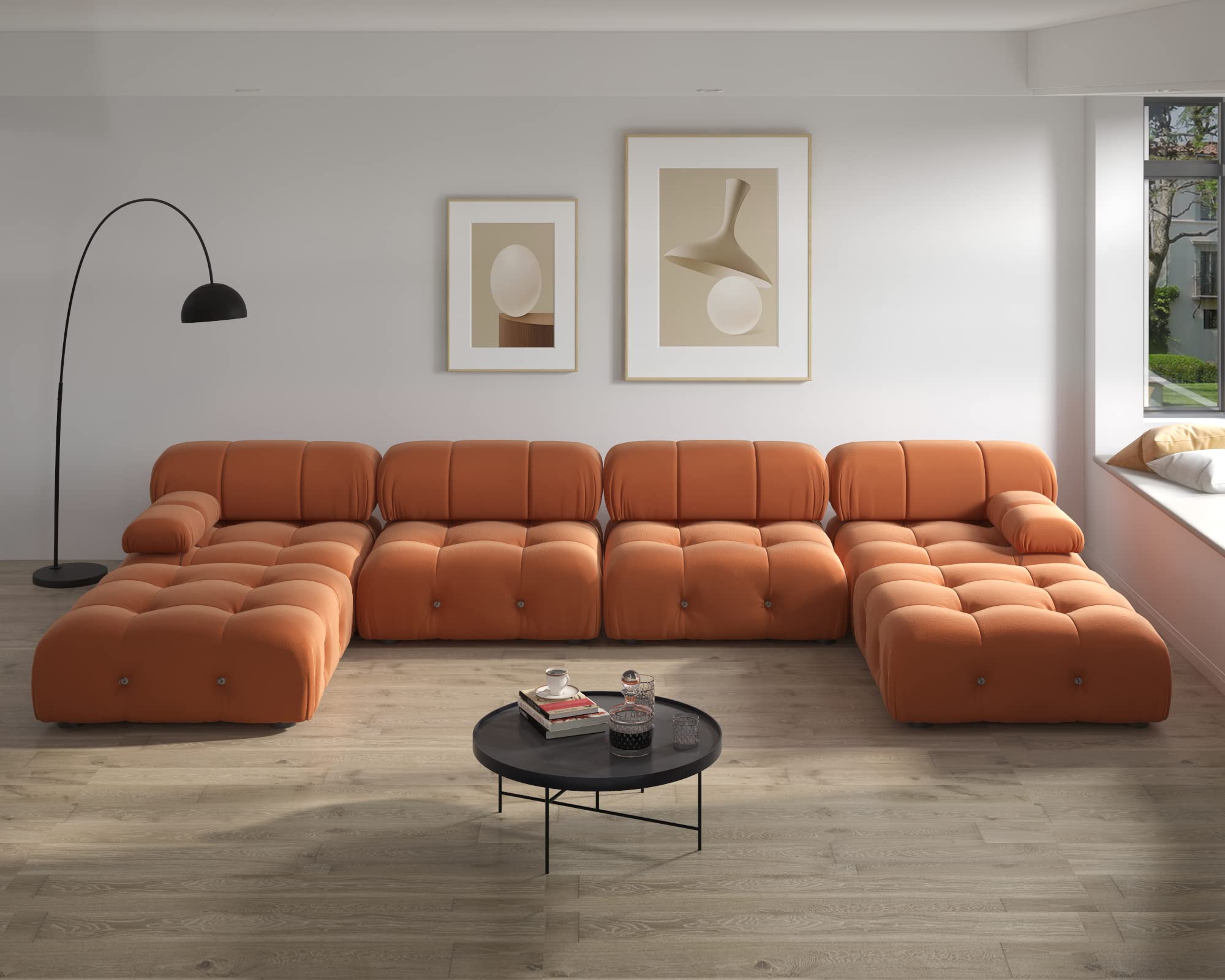 BOKIFOL Sectional Sofa, Modular Sectional Couch with Ottomans- U Shaped Couch for Living Room, 6 Seater Sofa Sets,138"(Orange)