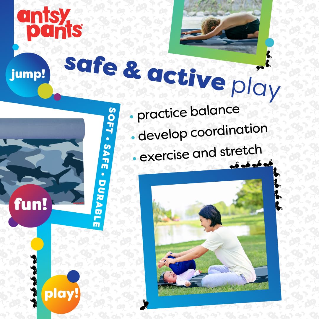 Antsy Pants- Yoga Mat for Kids - My First Yoga Mat- Exercise Mat for Toddlers -Ages 3 Years and Up (Blue Dinosaur)