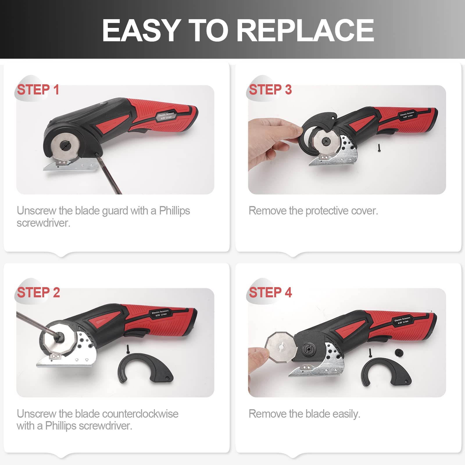 Blades Replacement Rotary Blades Compatible with Worx ZipSnip Cordless Electric Scissors, Fits RC2600K, RC2601, RC2602, WX080L, WX081