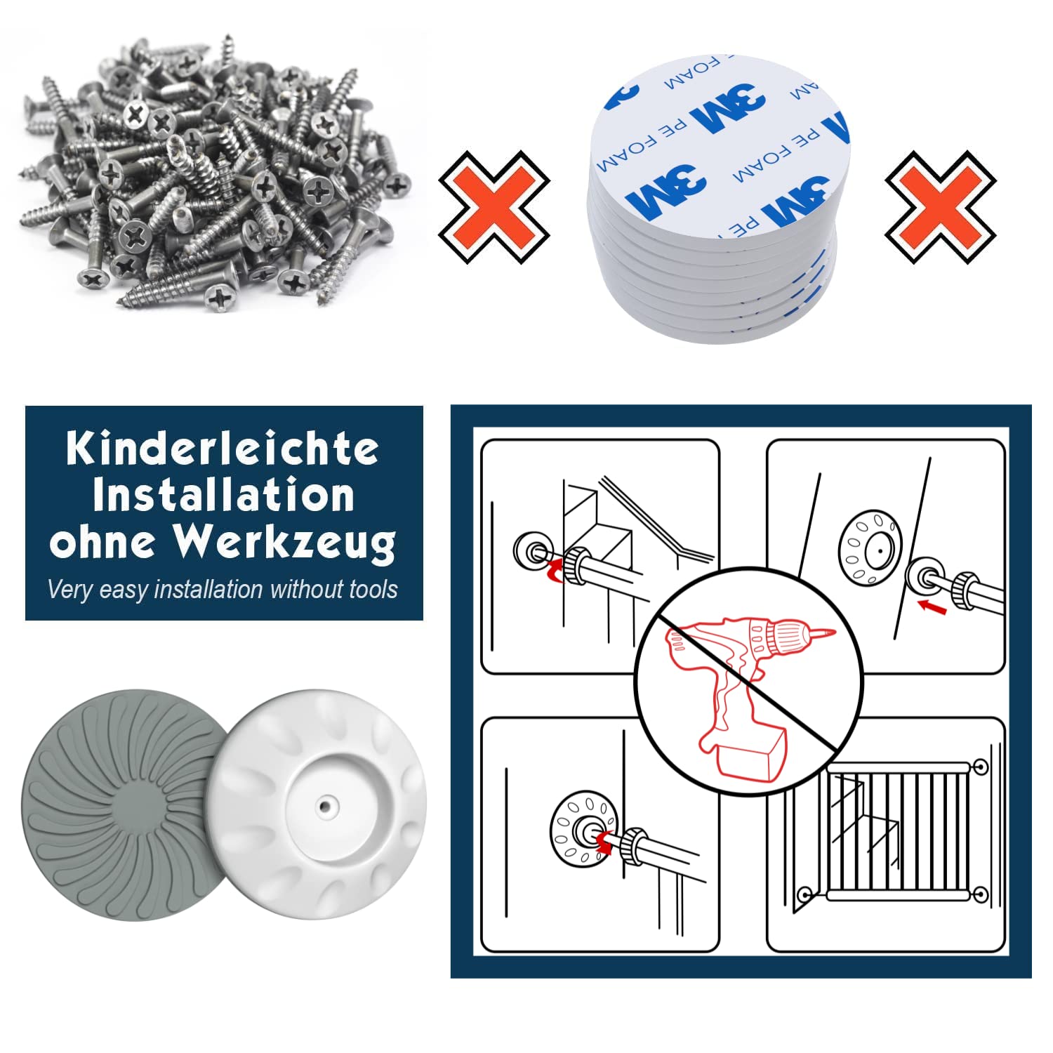 Wall Cups for Baby Gates Hoffenbach | 4 Pack | Works with All Walk-Through Pressure Mounted Child & Dog Safety Gates | Pads Protect Doorway, Door Frame, Stairs | No Drill | German Quality