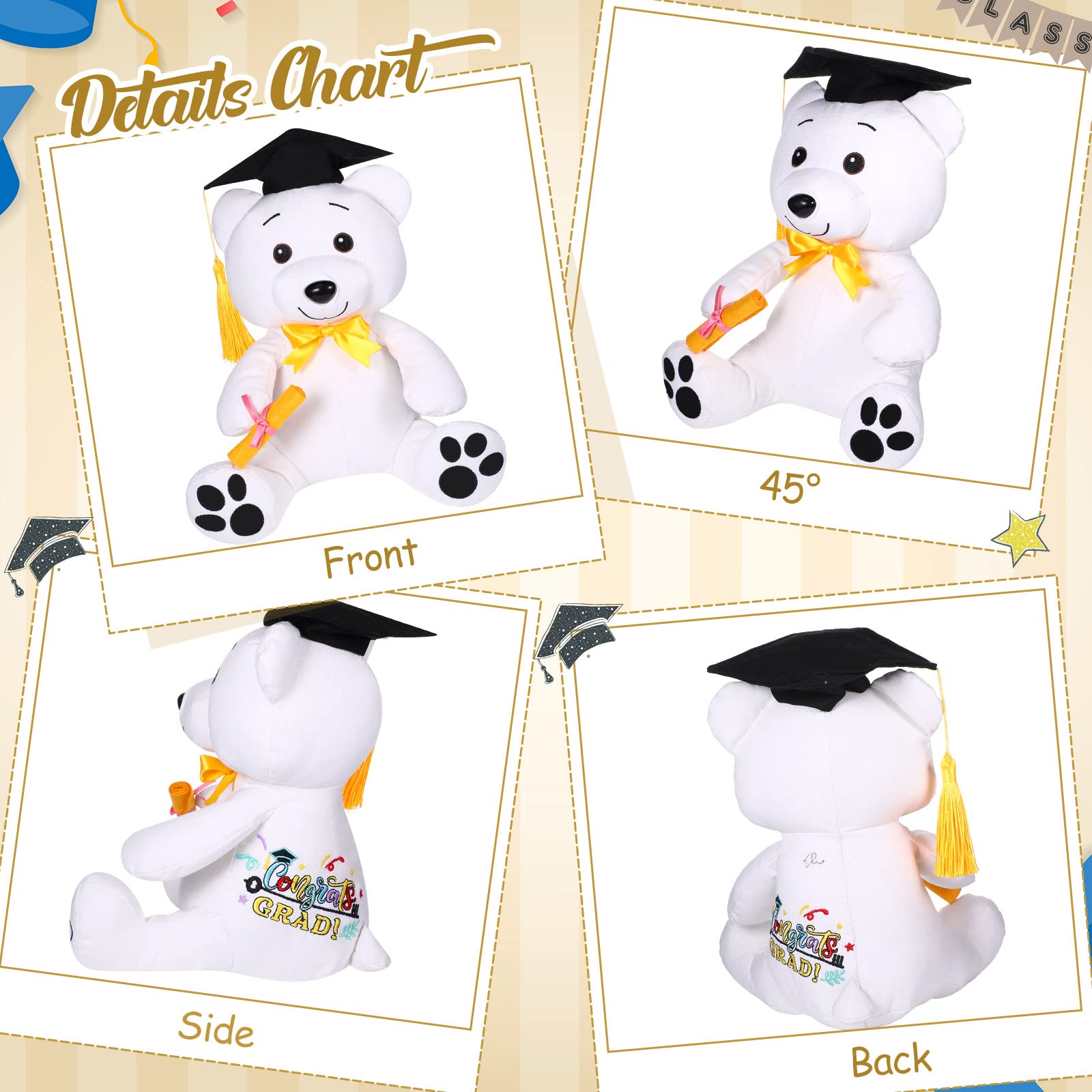 Zomiboo Graduation Autograph Stuffed Animal 2025 Smooth Fabric Stuffed Toy with Congrats Grad Plush Autograph Stuffed Animal with Black Marking Pen for Graduate Student Party(Canvas Dog)