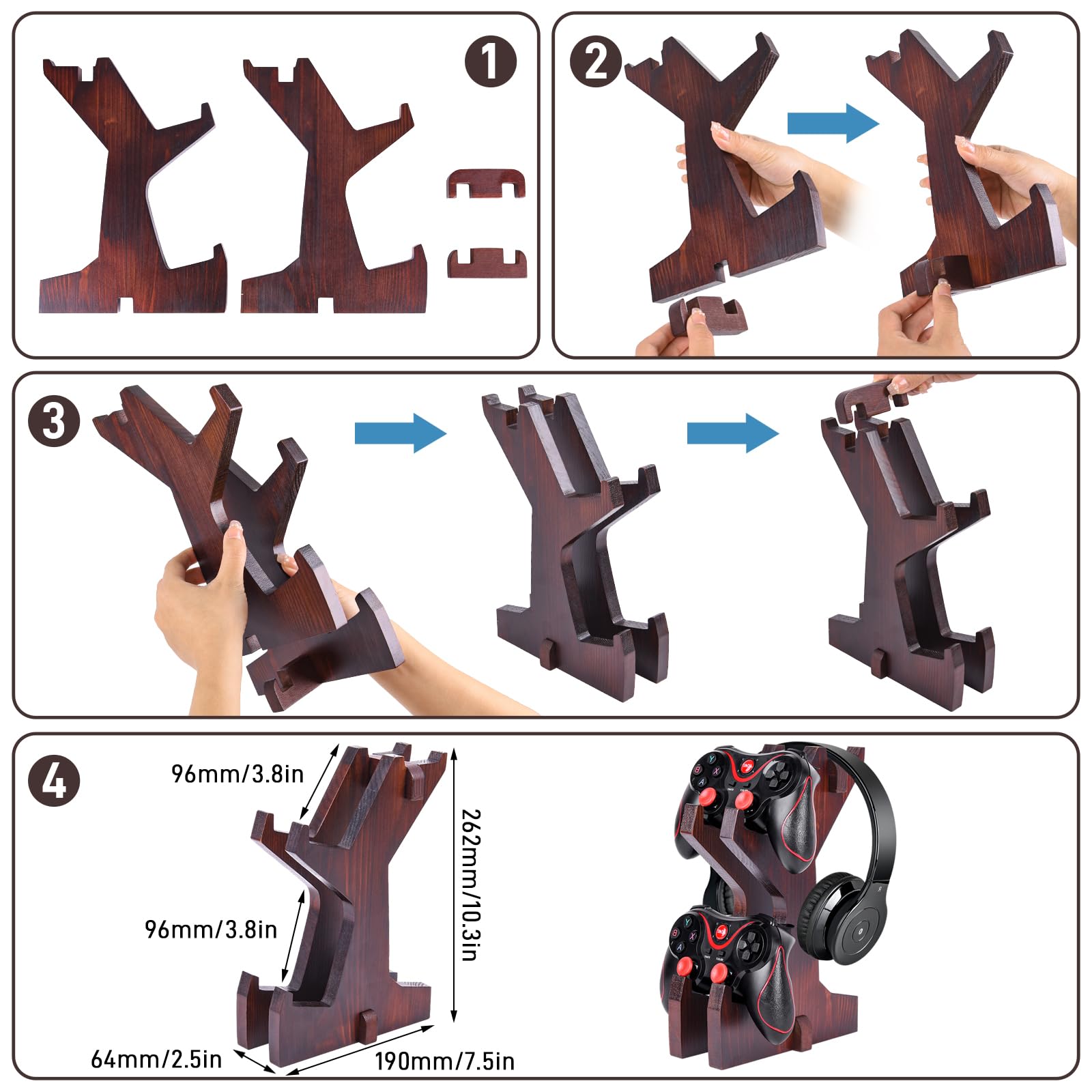 BEARUT Game Controller Holder Headset Stand 2-Tier Universal Controller Gaming PC Accessories Storage Rack Headphone Stand for Xbox Series PS5 PS4 by Wood