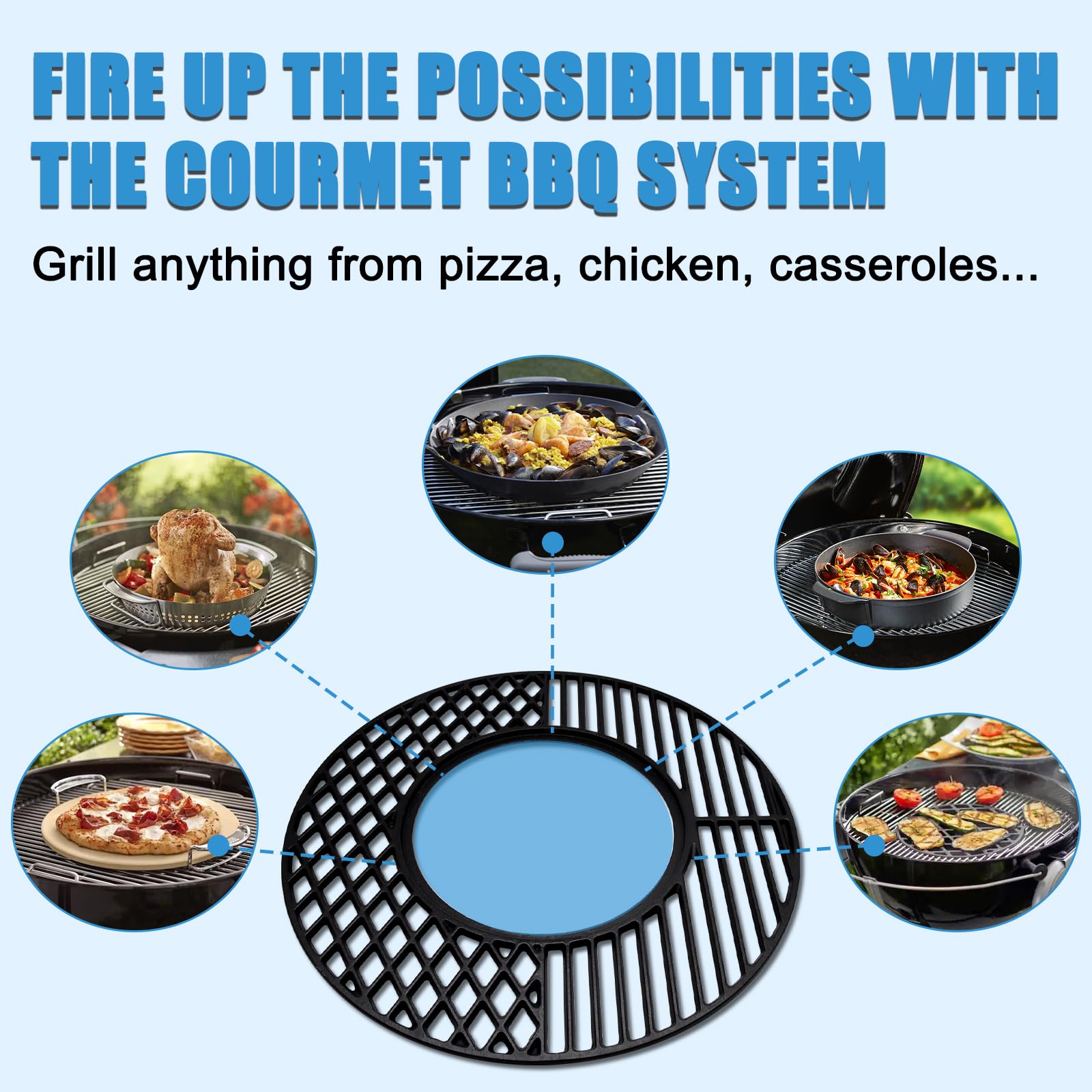 Adviace 21.5 Inch 8835 Cast Iron Grill Cooking Grates Replacement for 22.5" Weber Master-Touch, 22.5" Charcoal Smoker, Weber 22 Inch Kettle, Premium 22 Inch Charcoal Grill, 22" Weber Performer Premium