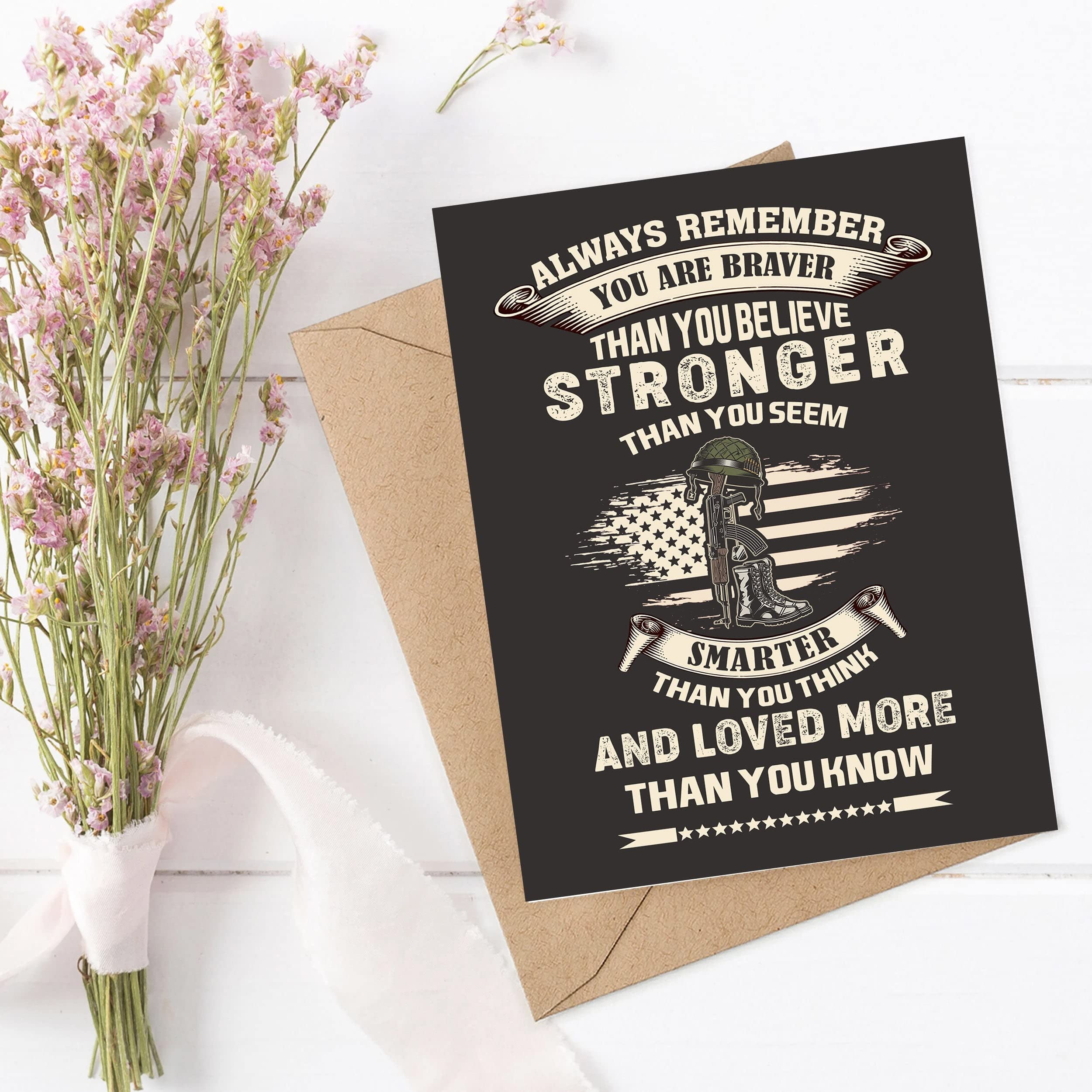 Emily gift Motivational Card For Soldier - Veteran With Envelope - A Great Inspirational Card To Show Appreciation For A Militar On A Special Day - Birthday - Retirement - Graduation