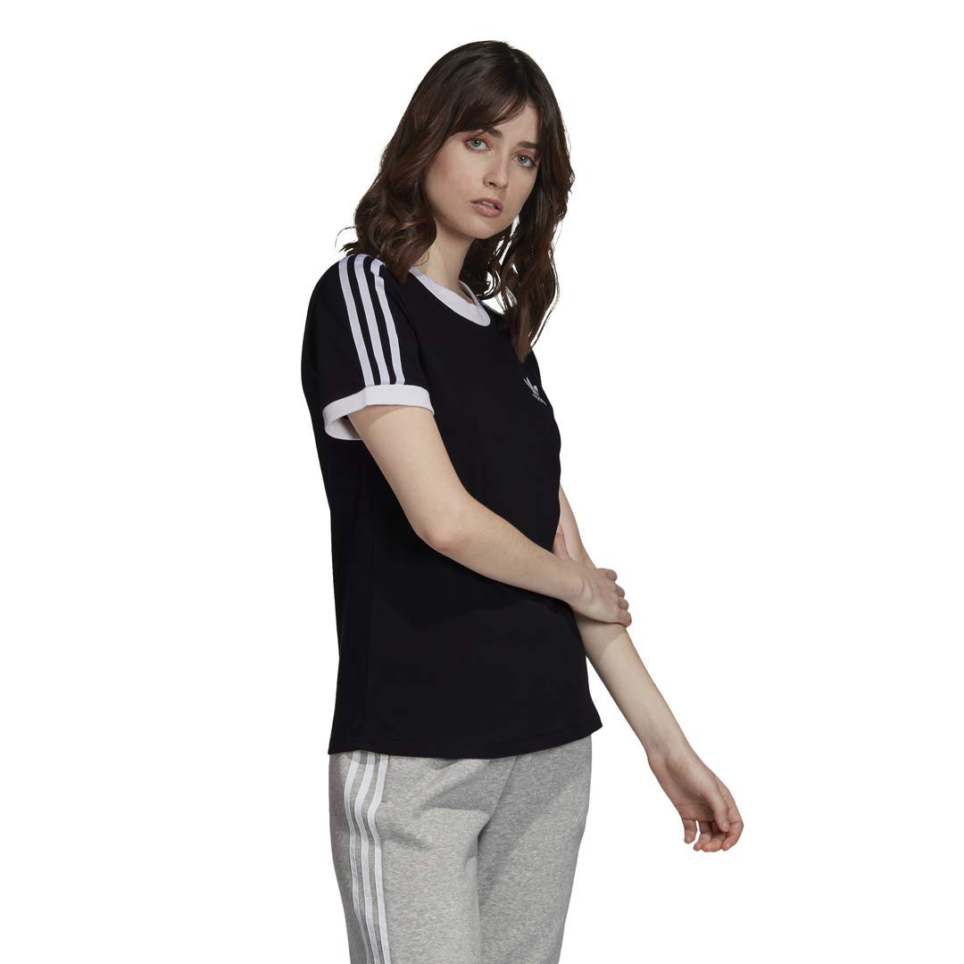 adidas Originals womens 3 Stripes T-shirt T Shirt, Black/Black/White, Medium US