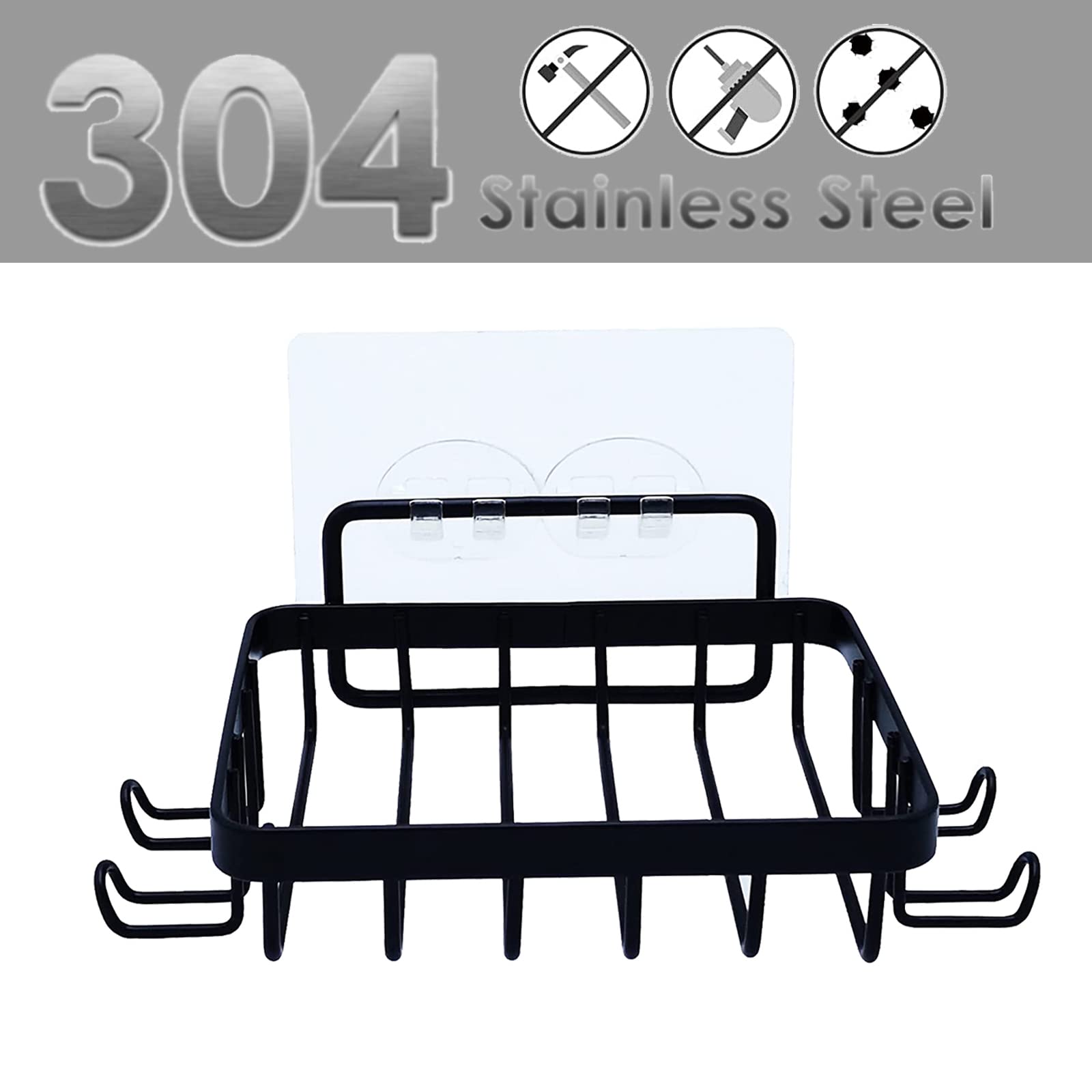 HESOMED Shower Caddy,Soap Holder with Adhesives, No Drilling SUS 304 Rustproof Steel Storage Shower Rack for Bathroom and Kitchen (Black)