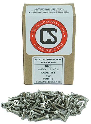 Stainless 4-40 x 1/2" (3/8" to 1-1/2" Available) Flat Head Machine Screws, Full Thread, Phillips Drive, Stainless Steel 18-8, Machine Thread (4-40 x 1/2")