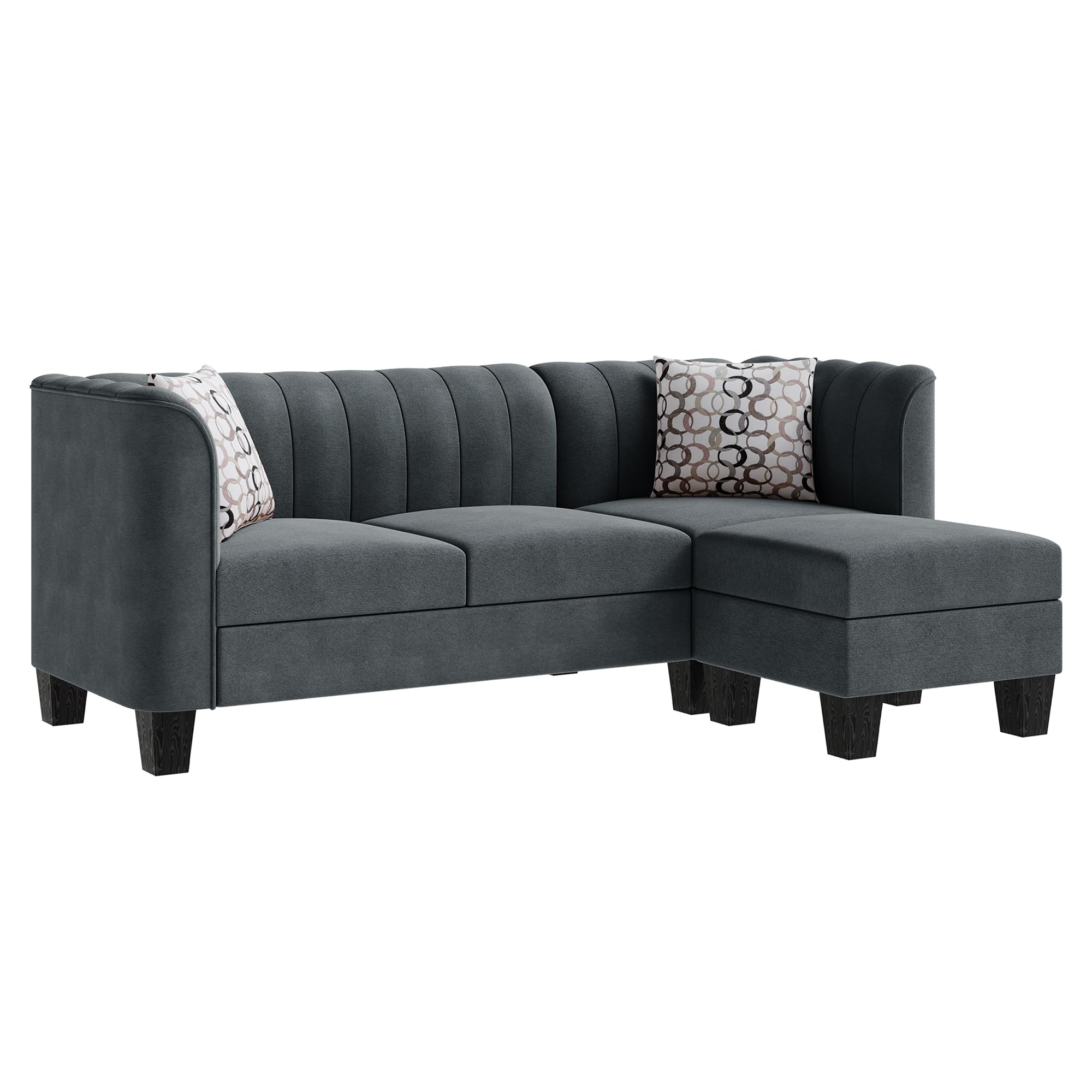 Meilocar 79” Sectional Sofa Couch, Convertible L Shaped Couch with Reversible Ottoman, Modern 3-Seat Sofa Sectional with High Armrest for Living Room, Office, Dark Grey