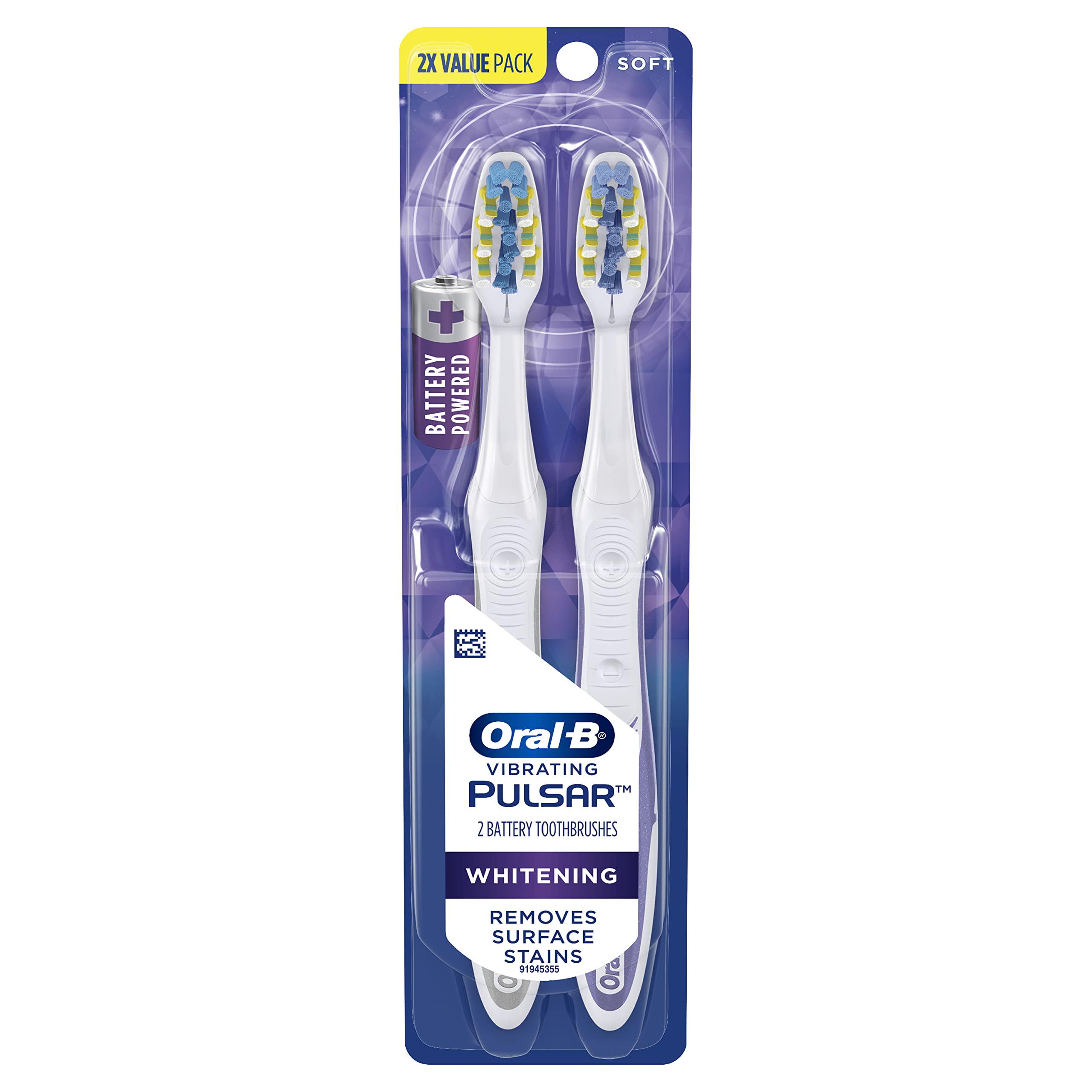 Oral-B Pulsar 3D White Advanced Vivid Soft Toothbrush Twin Pack (Color may vary)