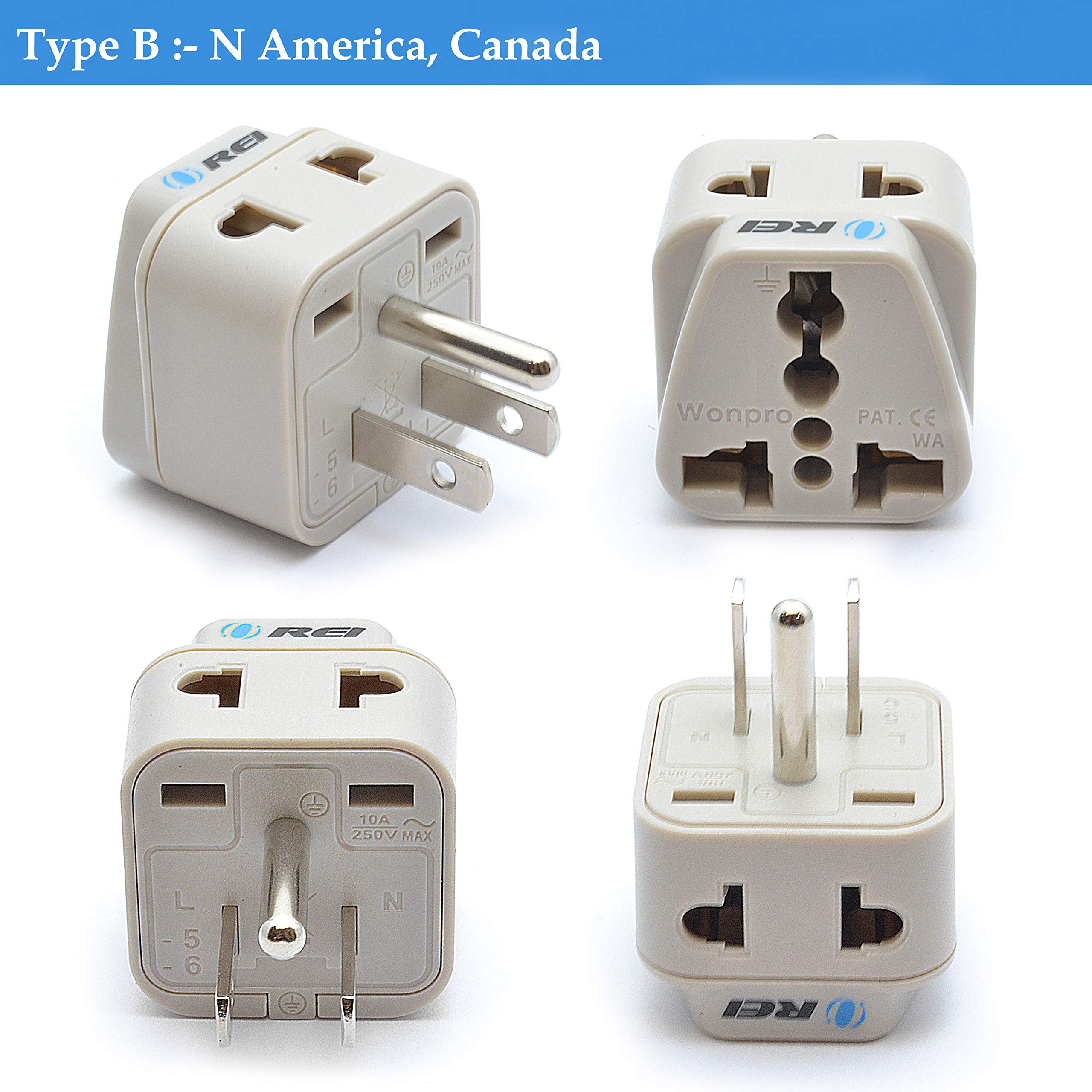 OREI 7 World Travel Adapter Plug Set Safe Grounded for Europe, Germany, Italy, S. Africa, China, Australia, UK, India and More