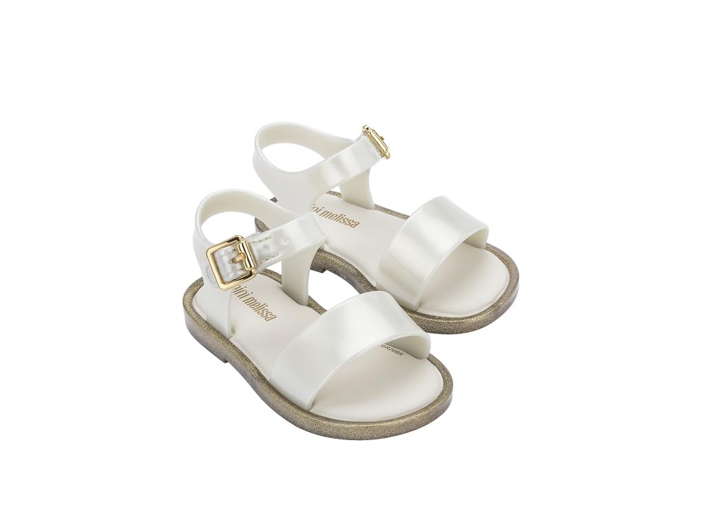 mini melissa Mar Sandal for Babies, White/Glitter, 7