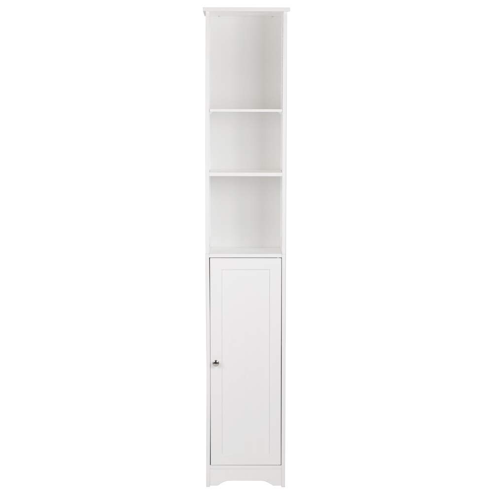 Bonnlo Narrow Cabinet, 67" Tall Slim Bathroom Storage Cabinet 12" Wide White Skinny Linen Cabinet with 3 Open Shelves Single Door Adjustable Shelf Space Saving Corner Pantry