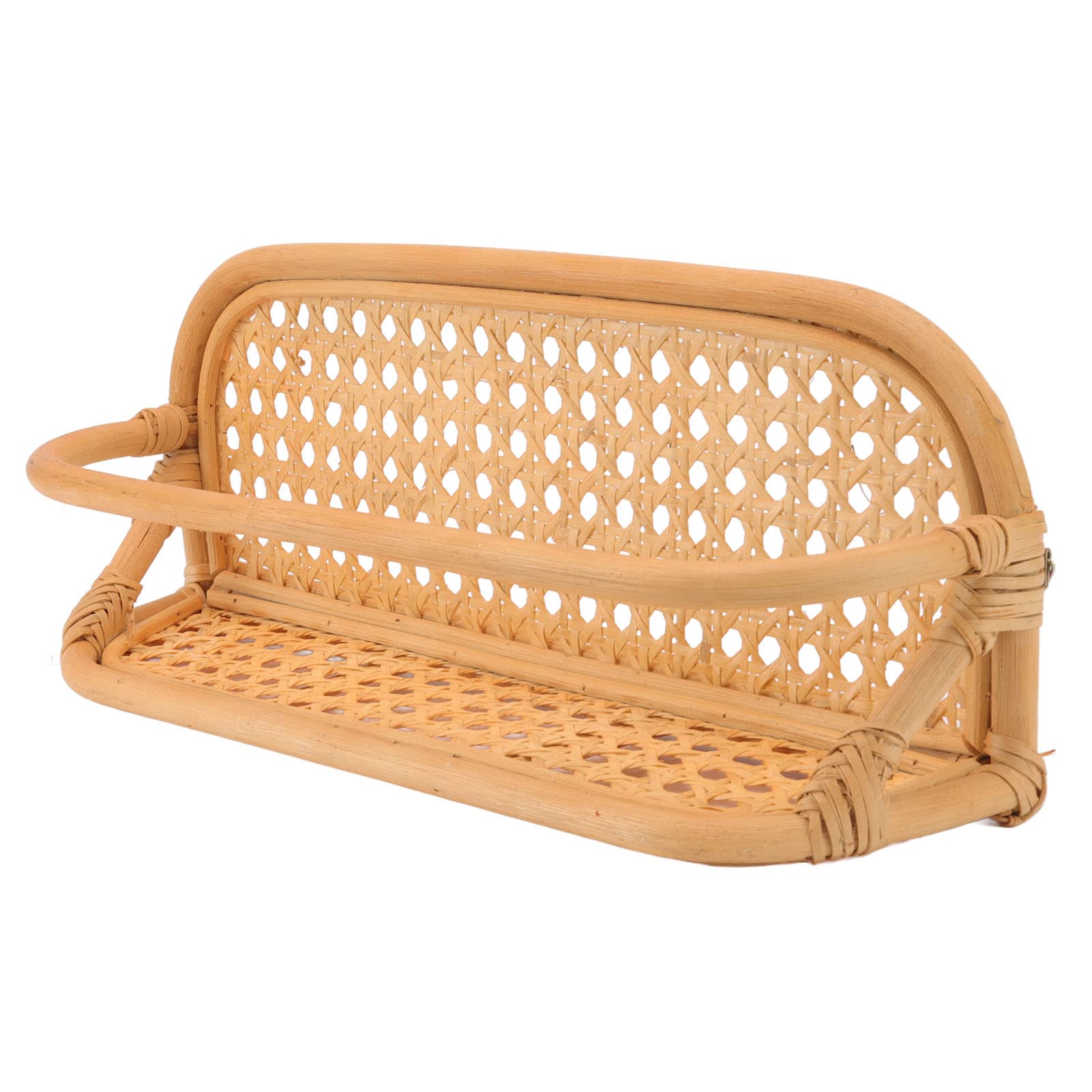 Rattan Wall Shelf Floating Shelf Decorative, Natural Rattan Hanging Rack Wall Storage Shelf, Wall Mounted Natrual Rattan and Wood Storage Hanging Shelves for Kitchen Bathroom