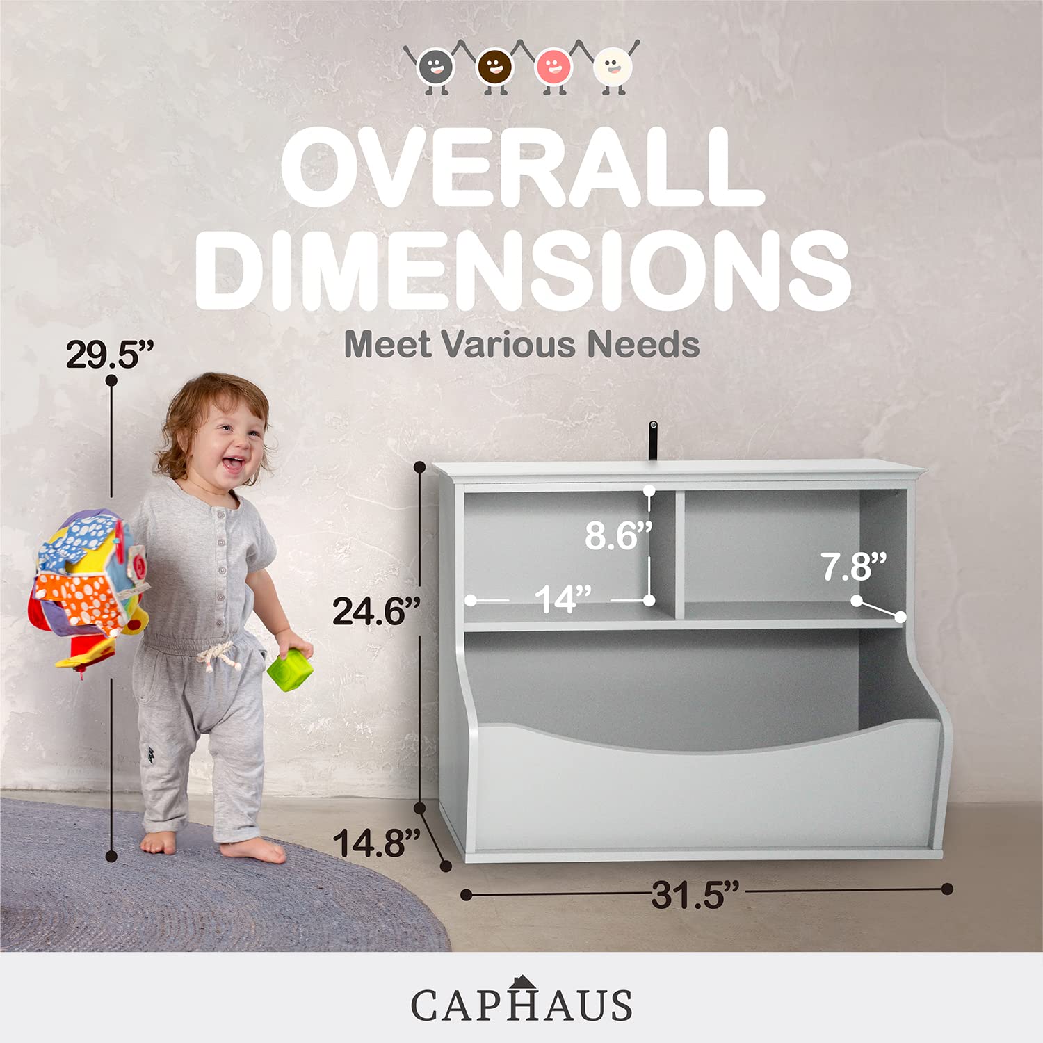 CAPHAUS Kids' Toy Storage Organizer, Open Storage Cubby, Multifunctional Book and Toy Storage Cabinet, Book and Toy Storage Shelf for Nursery, Playroom, Closet, Home Organization Toy Bookcase