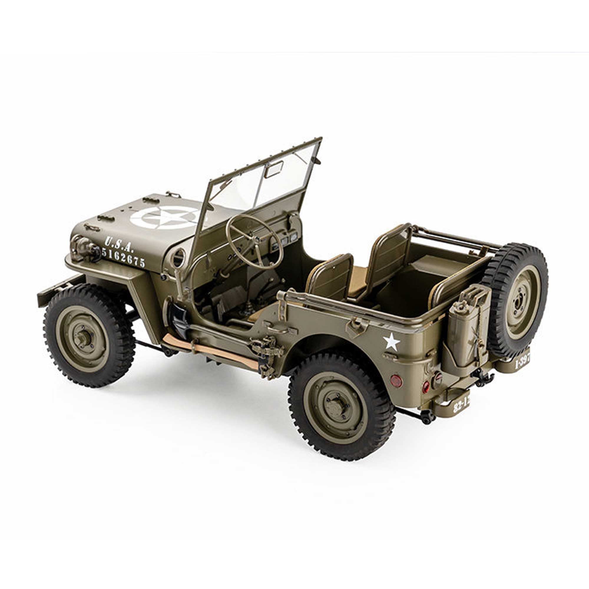 FMS Rochobby RC Car 112 1941 MB Scaler Willys Jeep Remote Control Crawler Military Truck 4x4 Offroad Vehicle with Transmitter Battery and Charger, Small, RC12001RTR Hunter Green