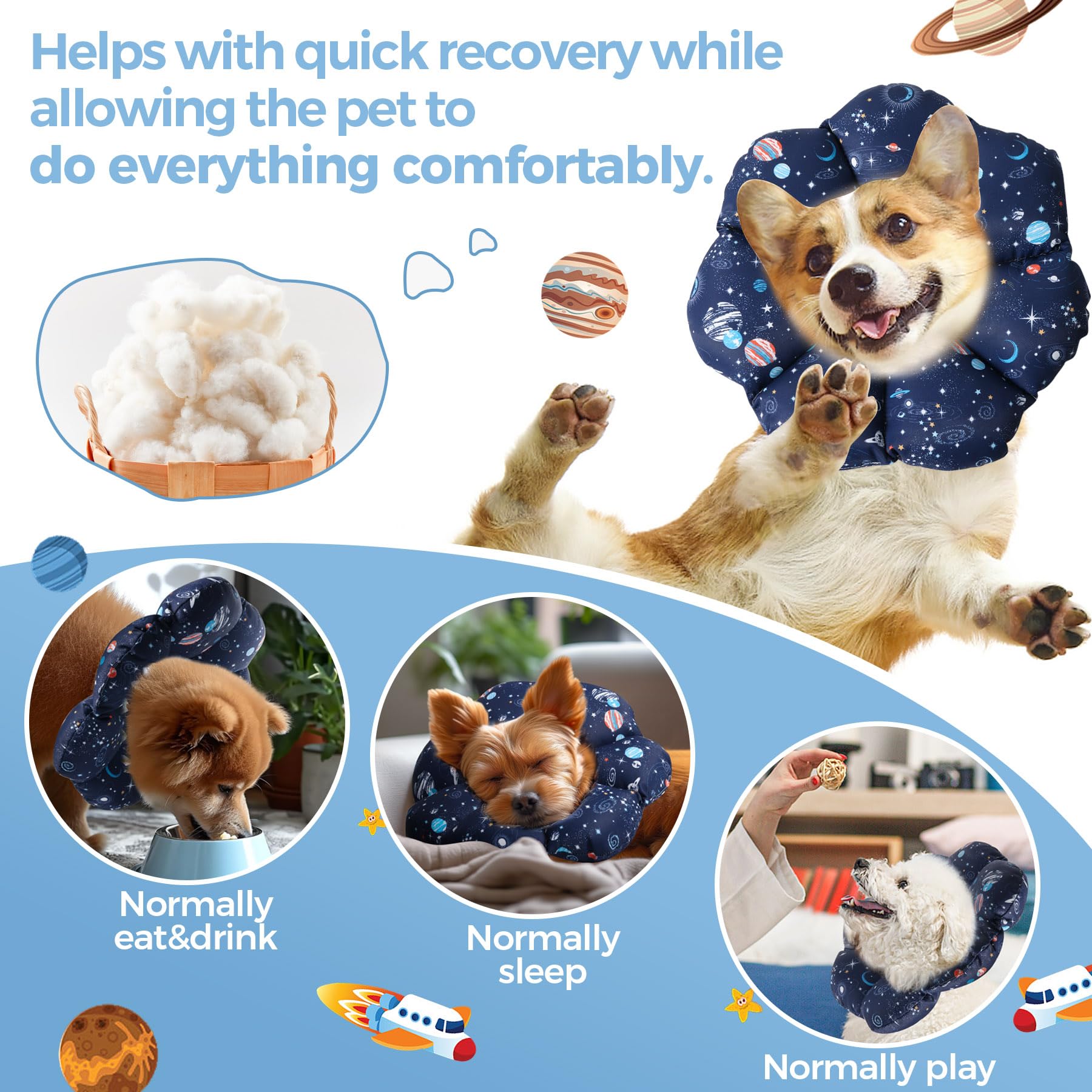 ComSaf Soft Dog Recovery Collar, Protective Adjustable Pet Cone Collar for After Surgery, Comfortable Lightweight Elizabethan Collar for Small Dog Cat Prevent from Licking Wounds, Not Block Vision
