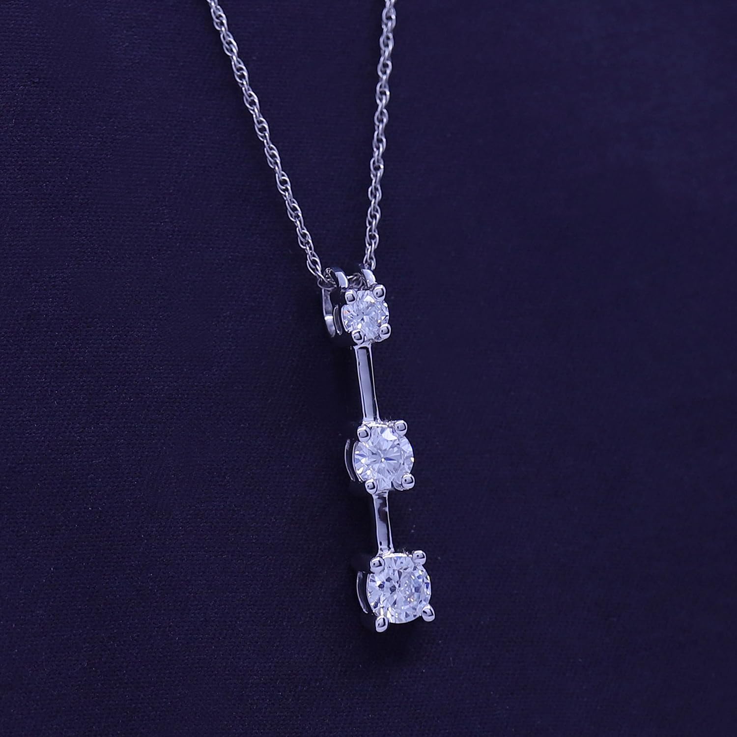 AFFY Past Present Future Three Stone Pendant Necklace in 14K White Gold Over Sterling Silver