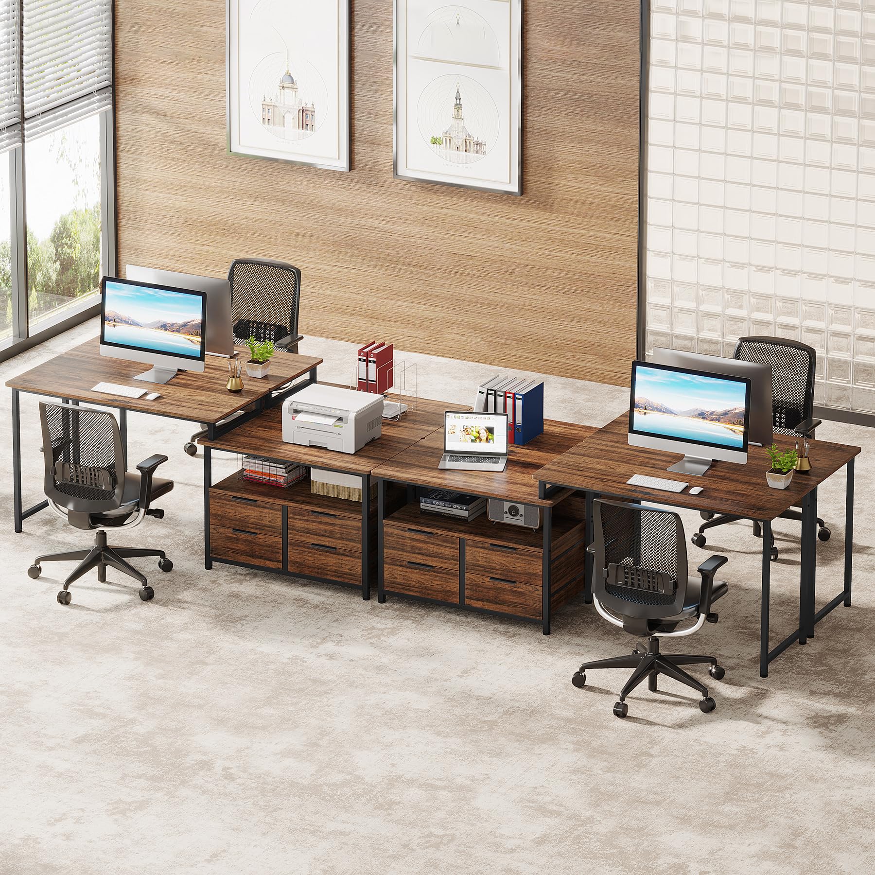 Tribesigns Reversible L-Shaped Desk with Drawers, Corner Home Office Desk with Storage Shelves, Industrial Writing Workstation Table for Home Office, Small Space (Rustic Brown)