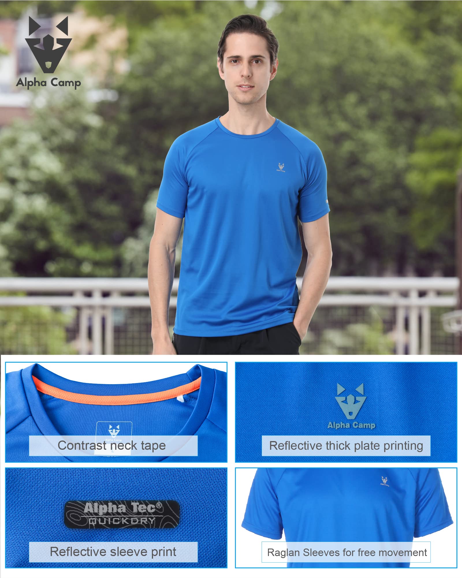 ALPHA CAMP Men's Crew Neck Quick Dry T Shirt Athletic Casual Fashion Short Sleeve Tee Shirts Blue