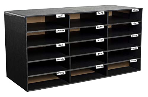 AdirOffice Cardboard Paper Organizer - Classroom Mailbox, Literature Organizers, Office Sorter Mailboxes, Construction papers Storage with Slots, Compartment Shelf Holder (15 Slot, Black)