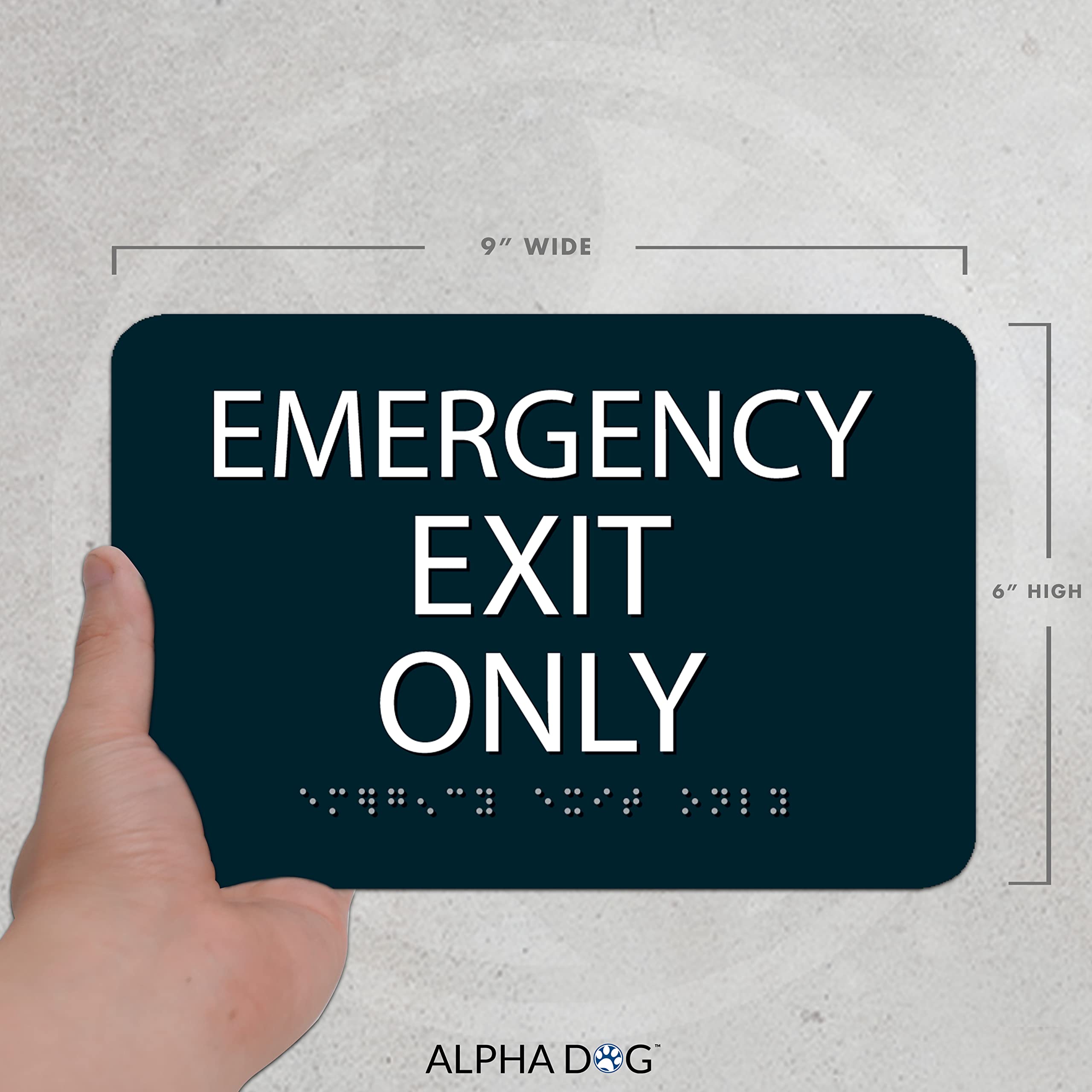 ALPHA DOG ADA SIGNS - Emergency Exit Only Sign with Braille for Your Business, 6x9 Inch, ADA Compliant, Indoor or Outdoor, Easy Installation, Made in the USA, Black