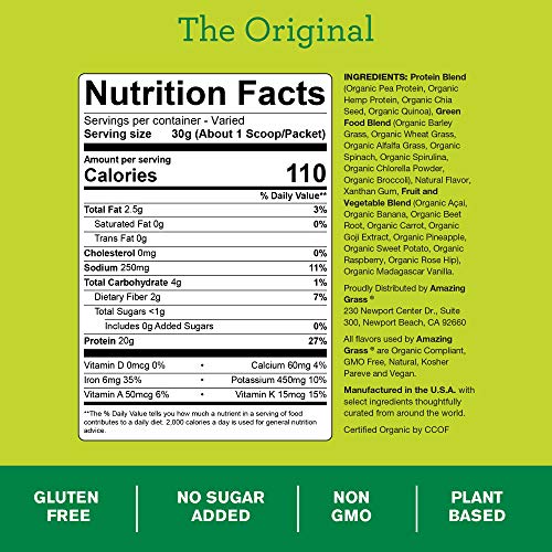 Amazing Grass Protein Superfood: Vegan All-in-One Nutrition Shake with Beet Root Powder, Unflavored, 23.2 Oz