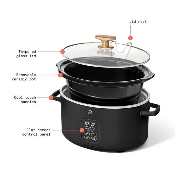 Beautifull 6 Qt Programmable Slow Cooker, Wildflower by Drew Barrymore, Black