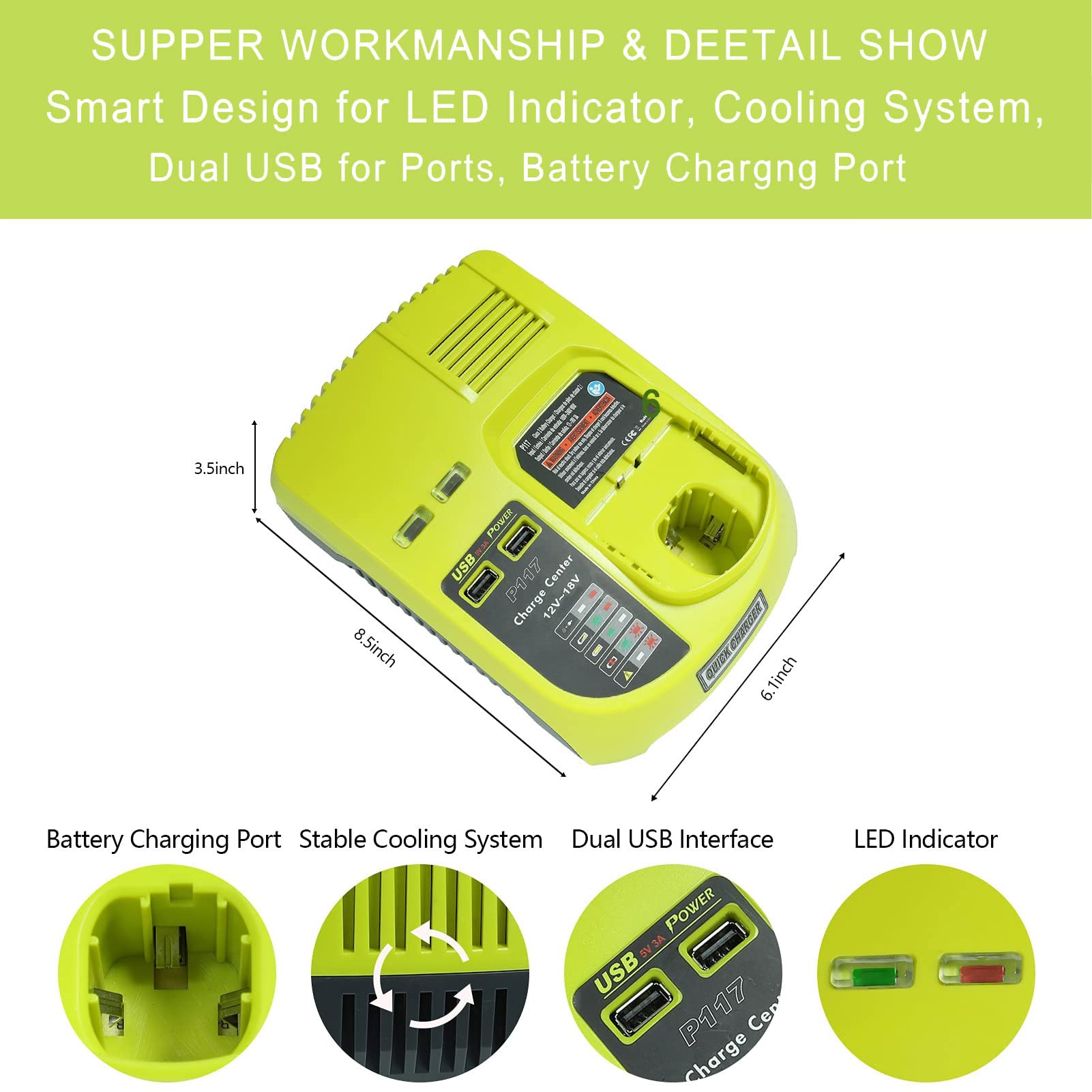 VANTTECH 2Pack P102 18V 3.0Ah Lithium Replacement Battery & P117 3A Fast Charger Compatible for Ryobi 18V Battery P103 P104 P105 P107 P108 P109 Compatible with Ryobi 18Volt Plus Power Cordless Tools