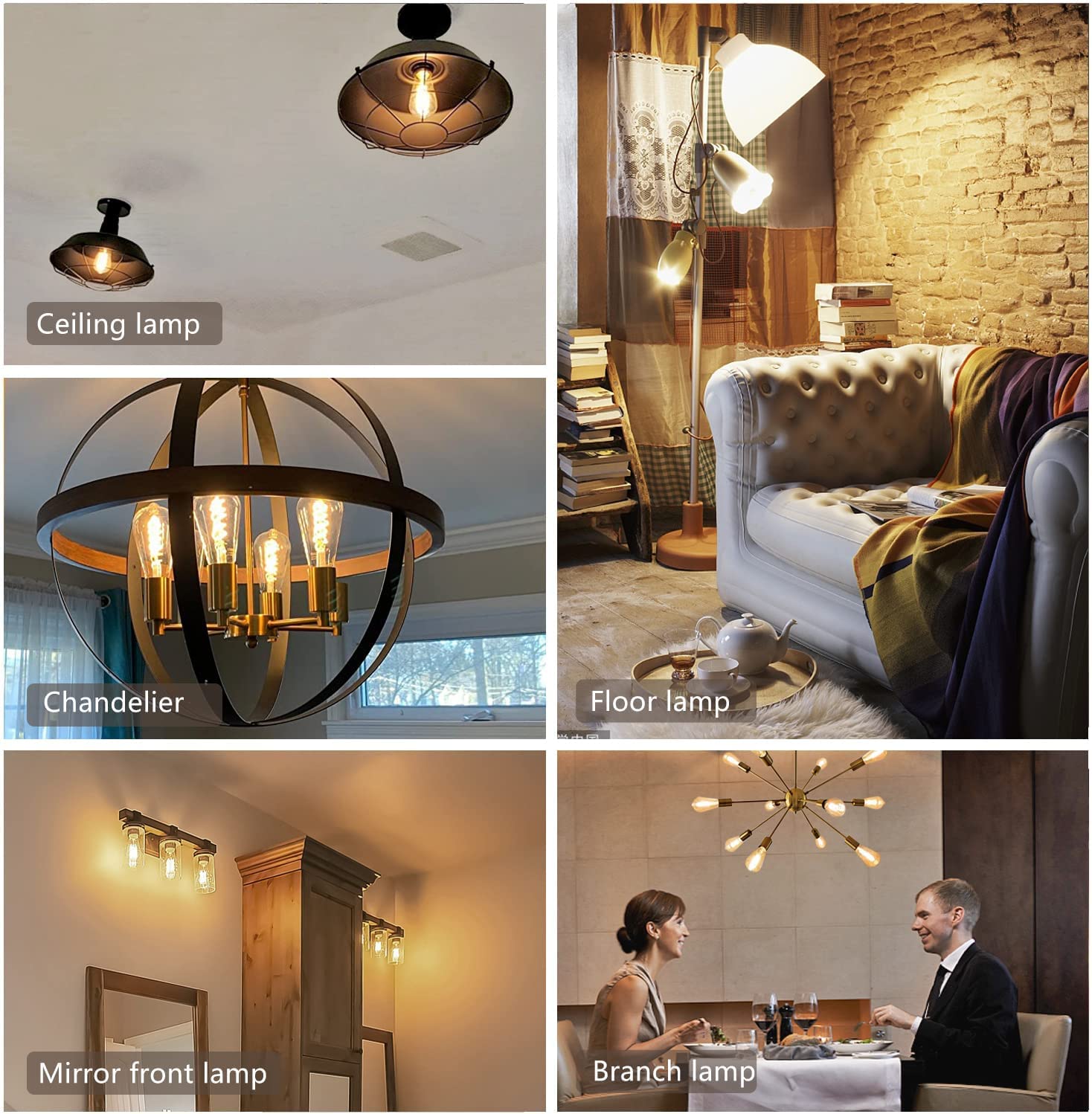 BORT 6W Vintage LED Edison Bulbs, ST58/ST19, Warm White 2700K, Antique LED Filament Light Bulbs, Dimmable, 60W Equivalent, 600LM, E26 Standard Base, Clear Glass 6W-2700K-6Pack