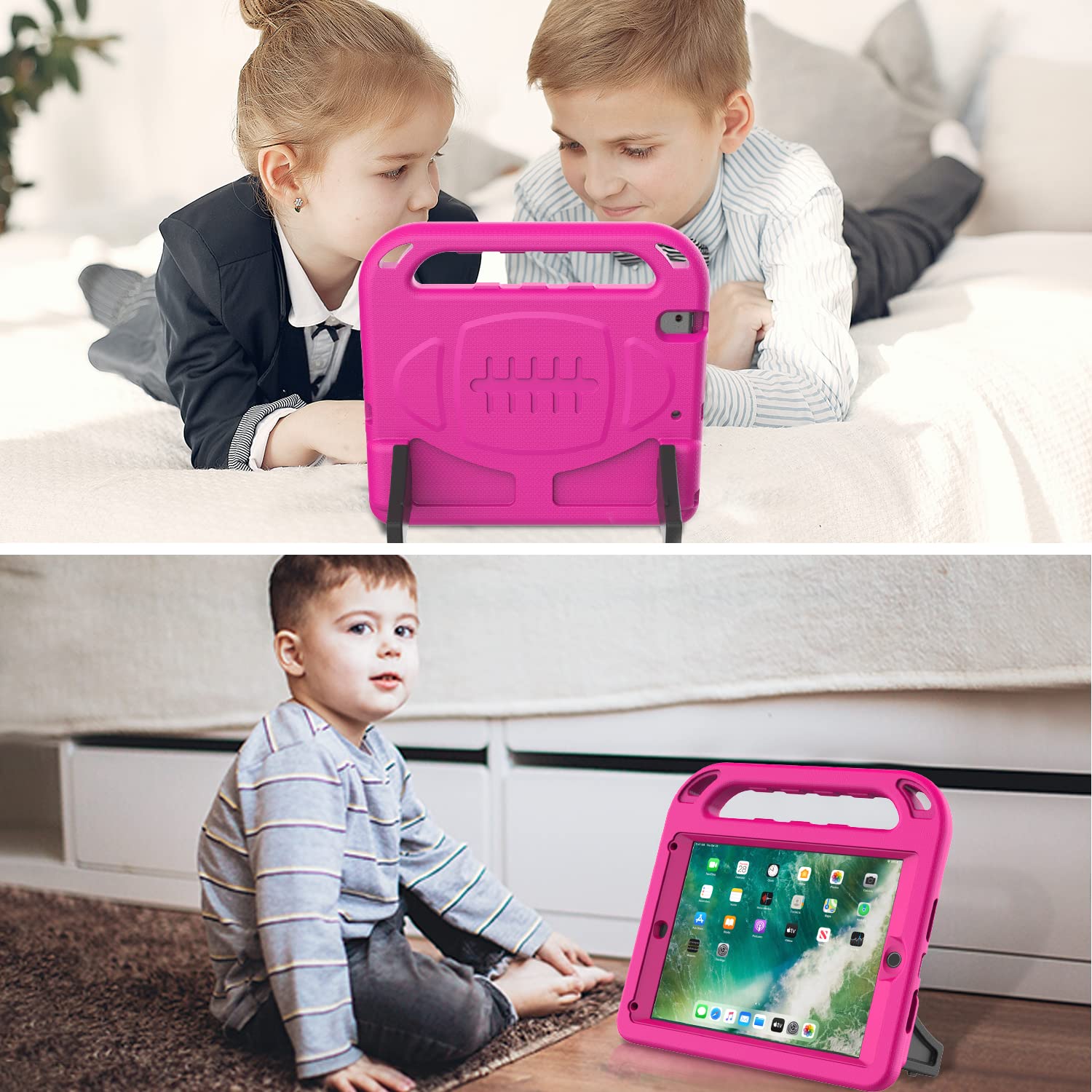 AVAWO Kids Case for iPad 6th/5th Generation, iPad 9.7 Inch 2018/2017 & iPad Air 2 Case, Built in Screen Protector, Shockproof Handle Stand Kids Case for 9.7-inch iPad 5th & 6th Gen & iPad Air 2, Rose