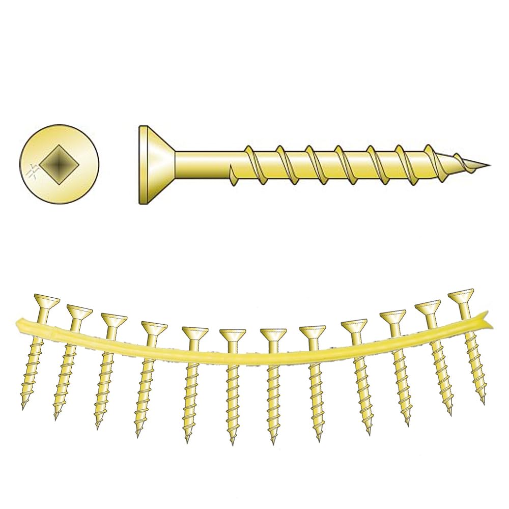 Simpson Strong-Tie WSC112S WSC Wood Screw (Collated) — 8 x 1-1/2 in. 2 Square, Flat Head, Yellow Zinc (2000-Qty)