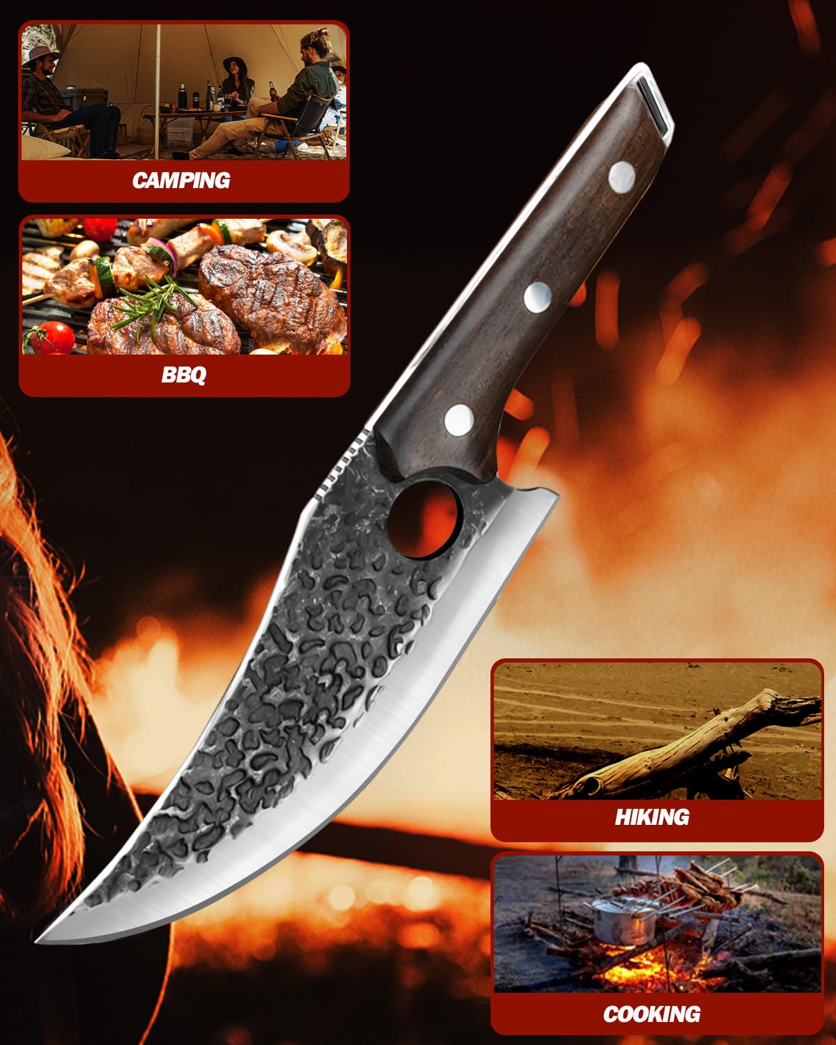 ohmonlyhoo Butcher Knife for Meat Cutting, Chopping, Dicing, Mincing- 12.2" Butcher Knife Made with Hand Forged HC Steel for Home Outdoor Camping BBQ Christmas Thanksgiving Gift Idea