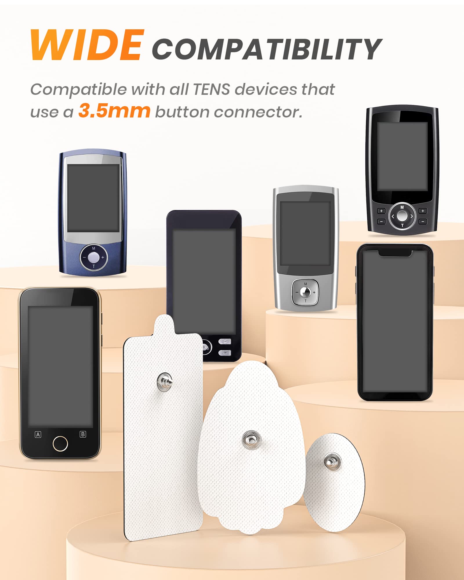 AVCOO 20-Pack TENS/EMS Unit Replacement Pad for More Than 50 Times Use, Multi-Size TENS Unit Replacement Pads Certificated Latex-Free, Compatible with TENS Devices Using 3.5mm Button Connector Leads