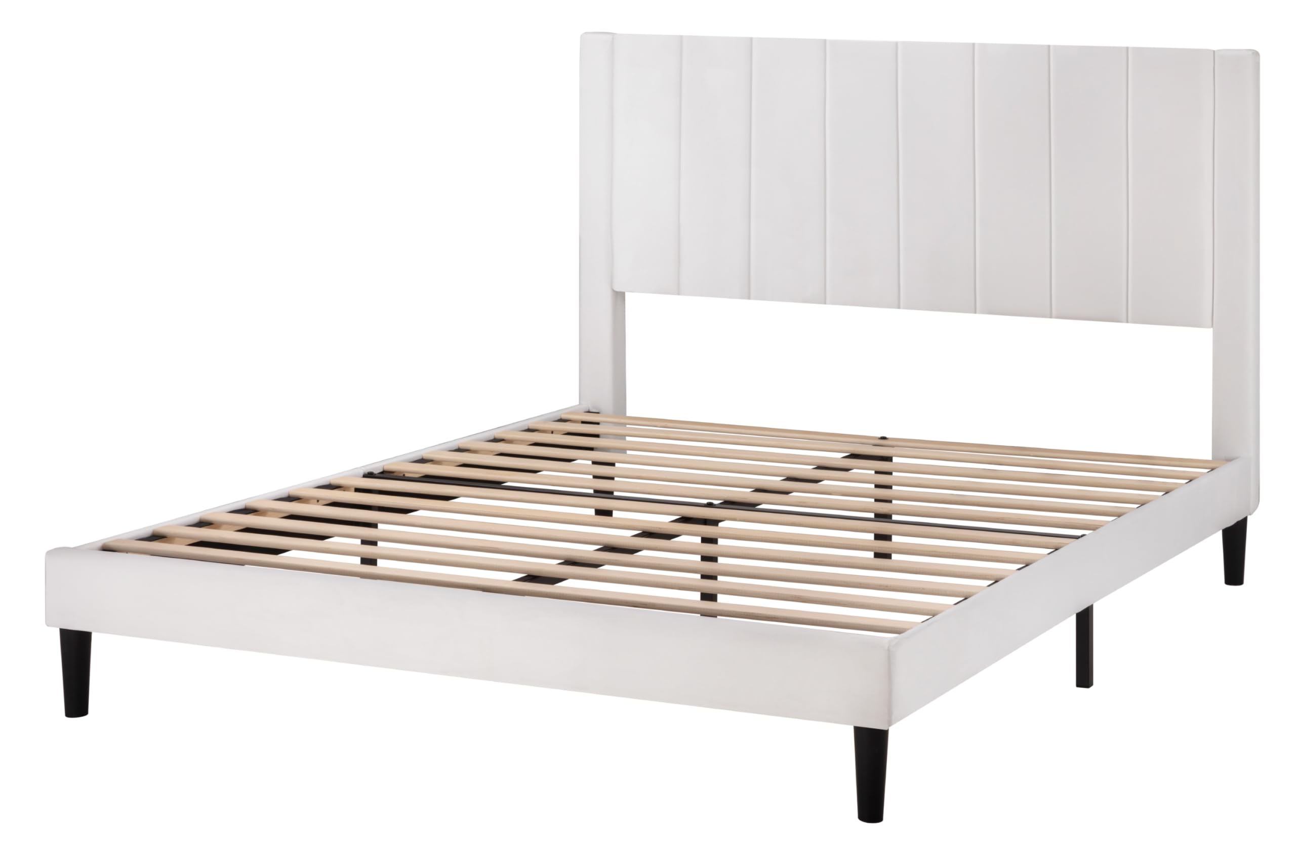 SHA CERLIN Queen Bed Frame/Velvet Upholstered Platform Bed Frame with Headboard/Strong Wood Slats Support/Mattress Foundation/No Box Spring Needed/Easy Assembly/White