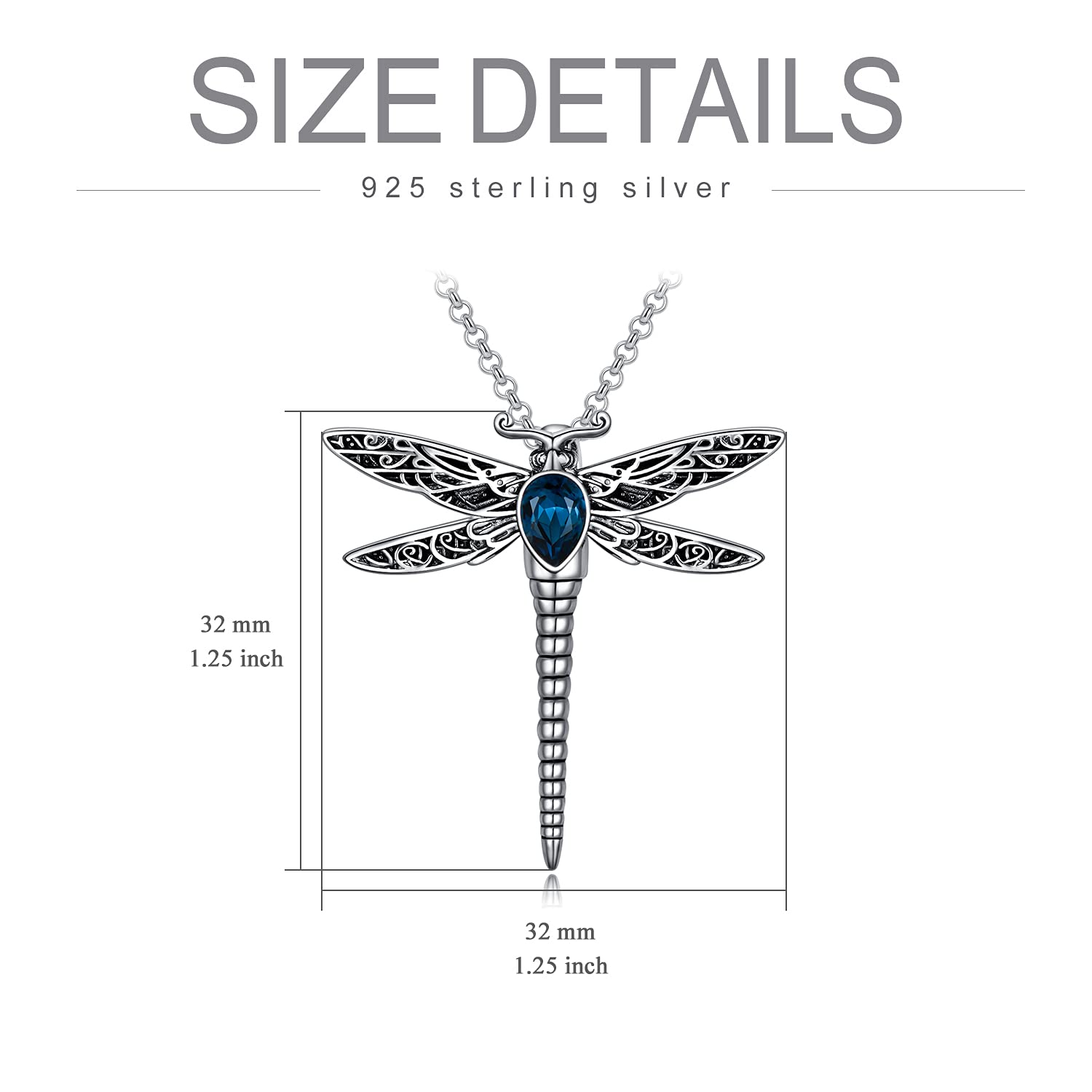 AOBOCO Dragonfly Simulated Blue Zircon Urn Necklace for Ashes Sterling Silver Memorial Keepsake Cremation Jewelry Gifts with Filling Tool
