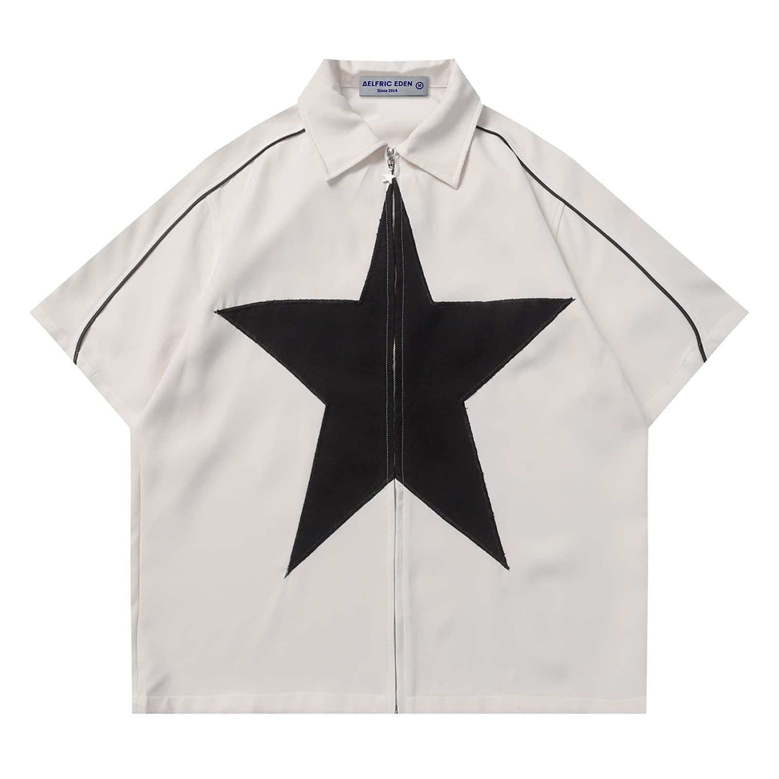Aelfric Eden Men's Vintage Oversized Shirts Unisex Streetwear Patchwork Casual Short-Sleeve