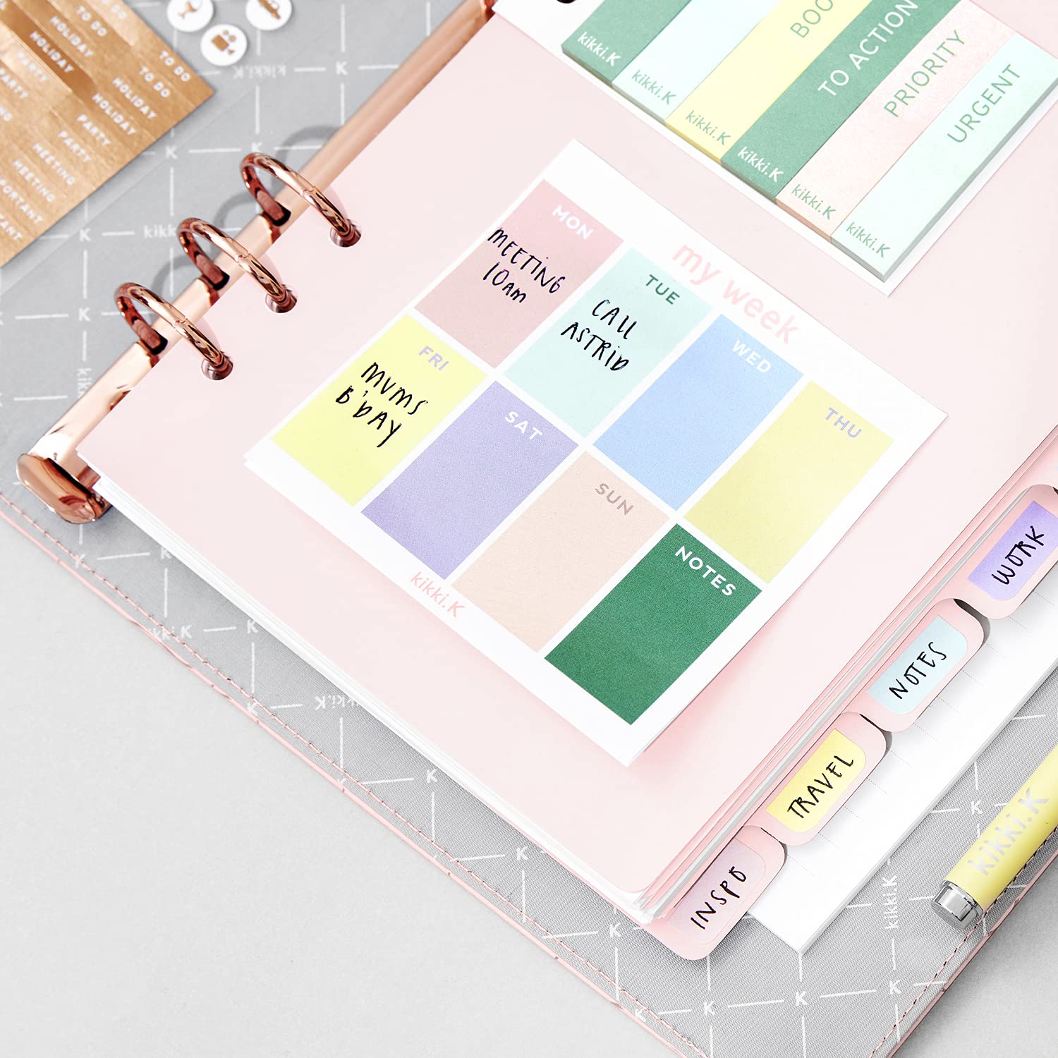 Adhesive Mini Weekly Planning Pad - Multi. Monday to Sunday Weekly Layout and Notes Section. Portable Size. Full Color Print and Sturdy Backboard by kikki.K