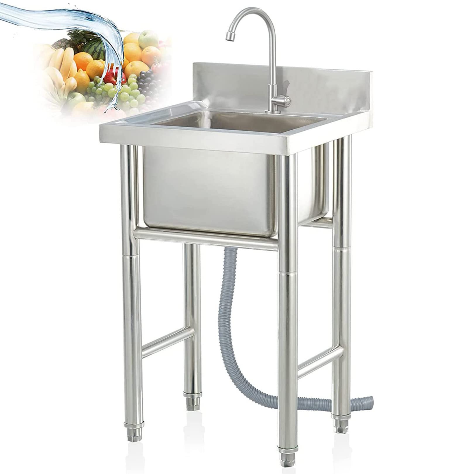 ALEEJA Home Simple Laundry Stainless Steel Sink with Faucet, Industrial Garage Sink Commercial Sink for Restaurant, Workshop