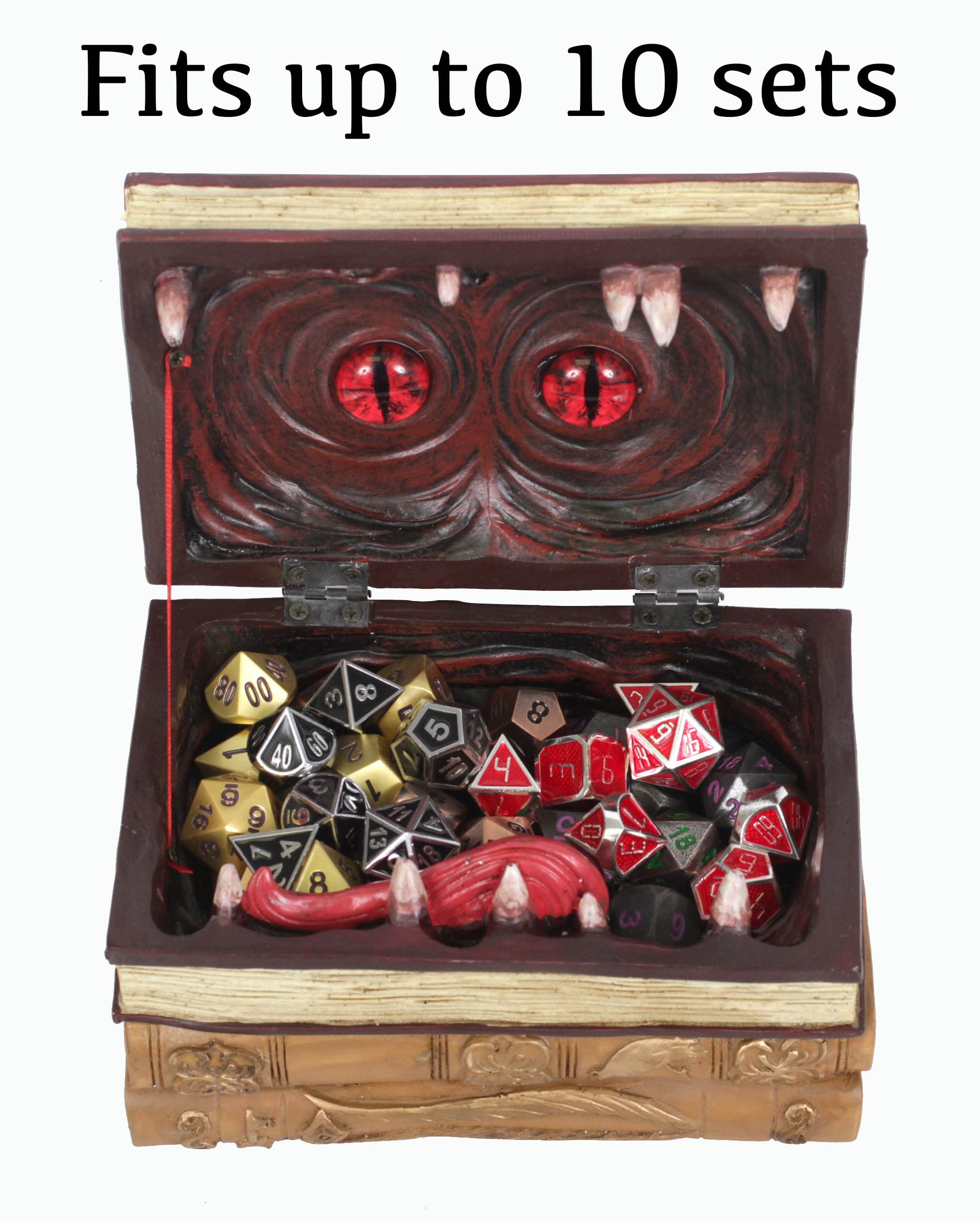 Forged Dice Co Dice Box Mimic Chest - Tomes of Terror - Container Holds up to 10 Sets of Polyhedral Dice - Dice Storage Box Fits Polyhedral Metal Dice D&D Miniatures - Dungeons and Dragons Accessories