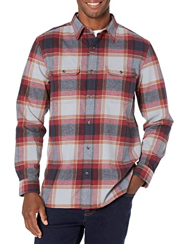 Amazon Aware Men's Regular-Fit Long-Sleeve Flannel Shirt, Grey Red Plaid, X-Large
