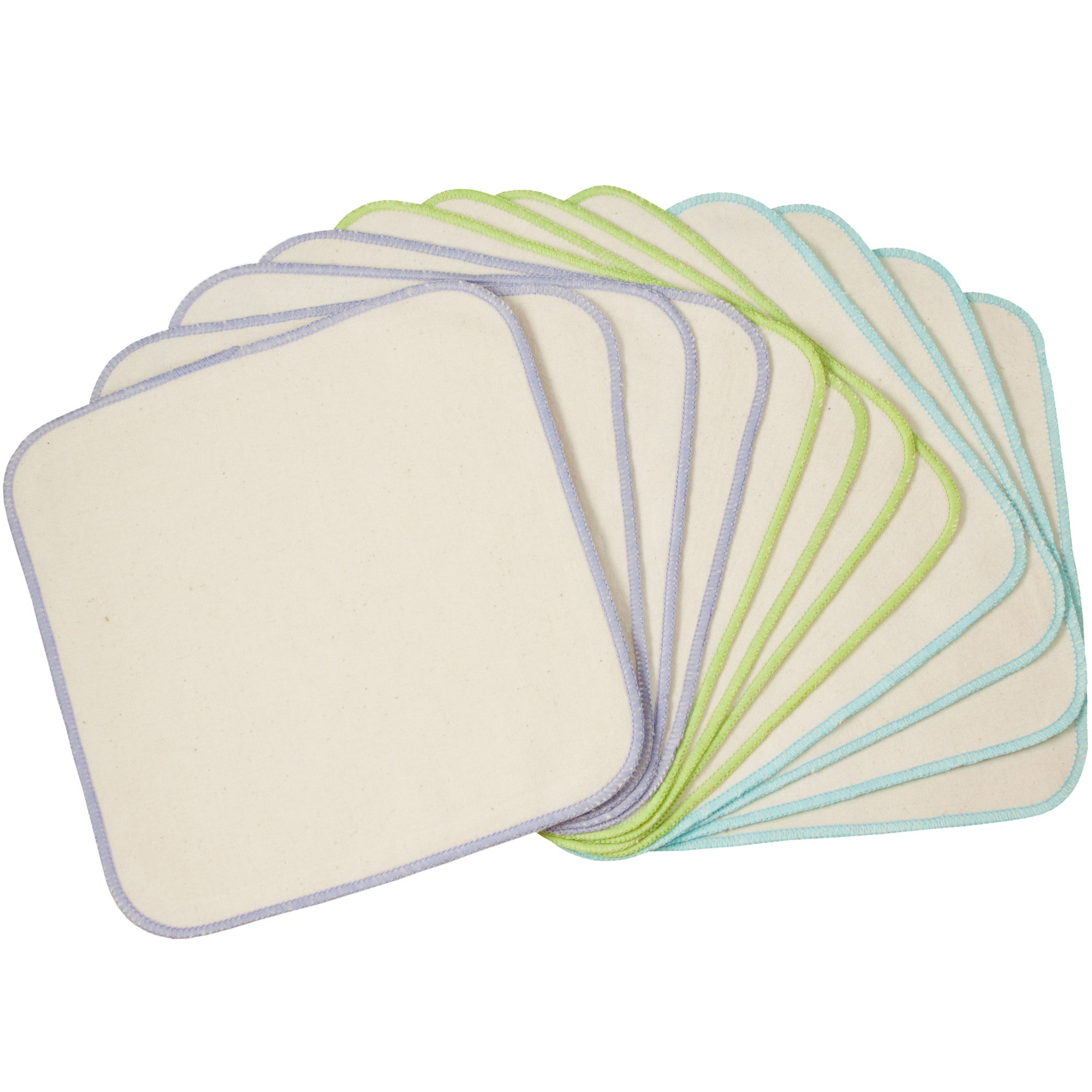 OsoCozy Organic Flannel Cloth Baby Wipes - Reusable & Washable Saves Money. 100% Unbleached Organic Cotton. Colorful Stitching. 9 x 9 Inches Each and 12 Per Package