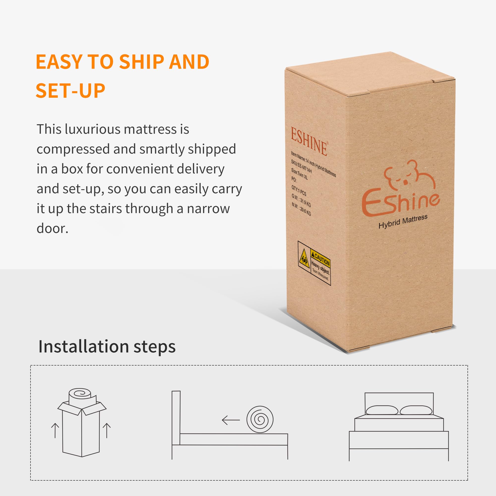 ESHINE Queen Adjustable Bed Frame - 14“ Luxury Gel Memory Foam Hybrid Mattress, 5 Minutes Installation, 609 Independent Pocket Springs, Massage, 3000 Premium Series