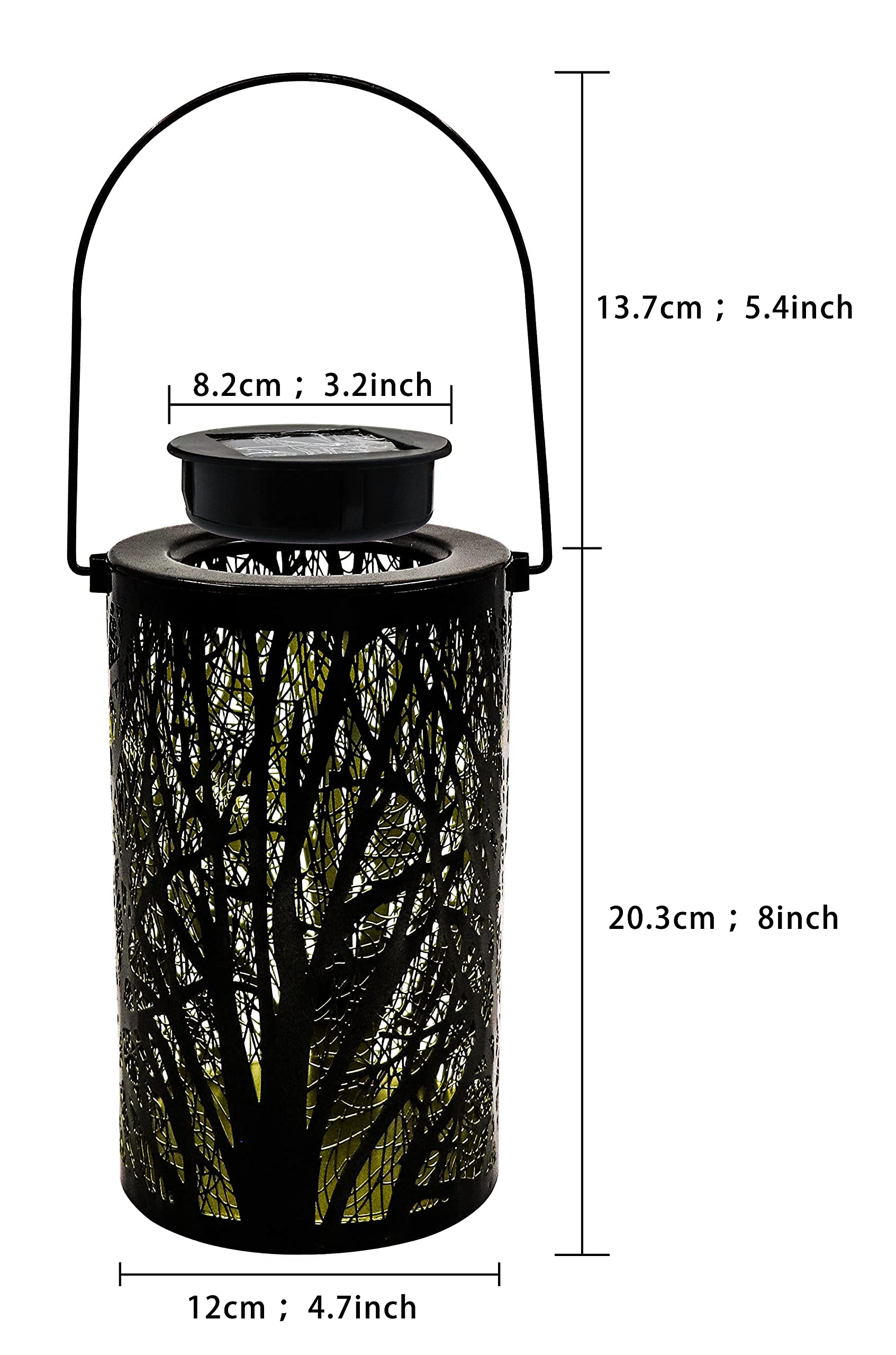 Fovasen Hanging Solar LED Candle Lanterns, Farmhouse Retro Metal Table Lanterns Rounded Decorative Outdoor Lights Waterproof Solar Lamp with Handle for Garden, Patio,Porch,Yard,Fireplace and Tabletop